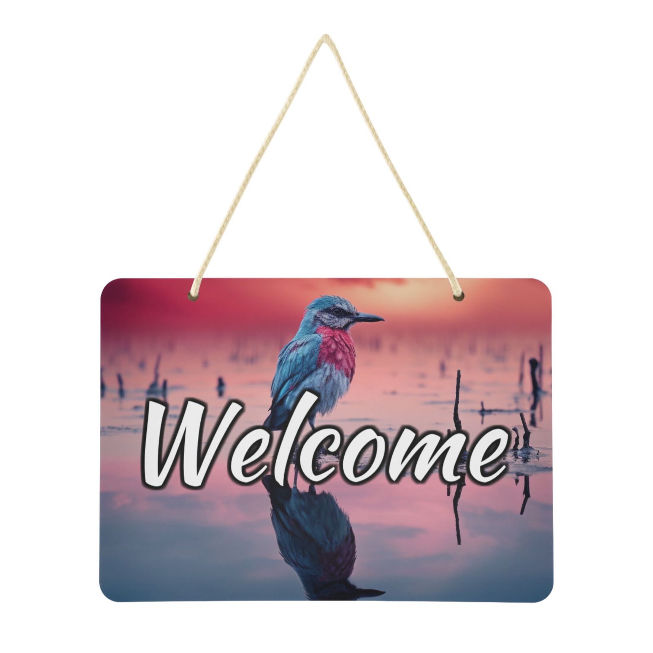 Welcome Door Sign Decoration Bird on Sea 13.8" Rectangular Front ...