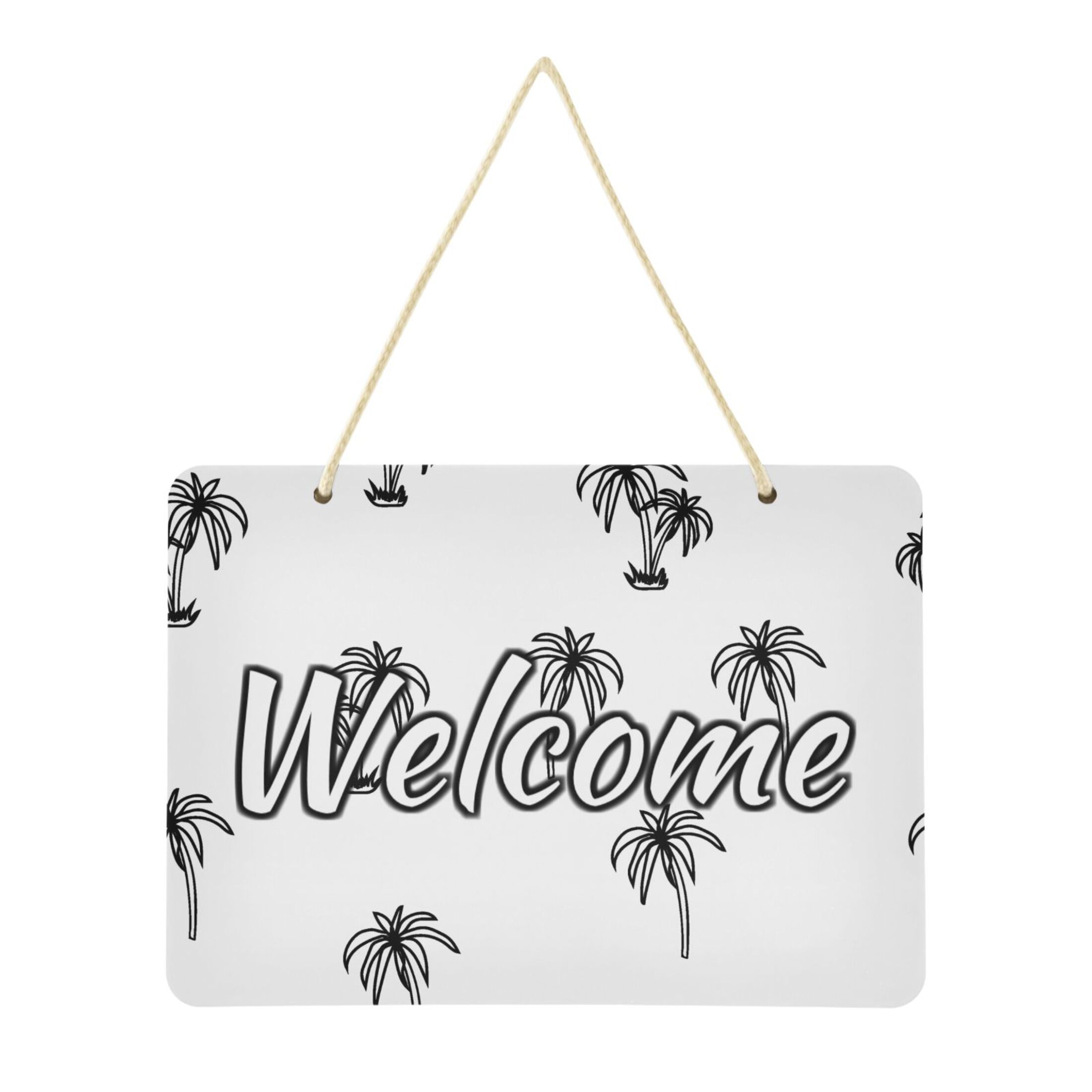 Welcome Door Sign Decoration Black Beach Palm Trees 13.8" Rectangular ...