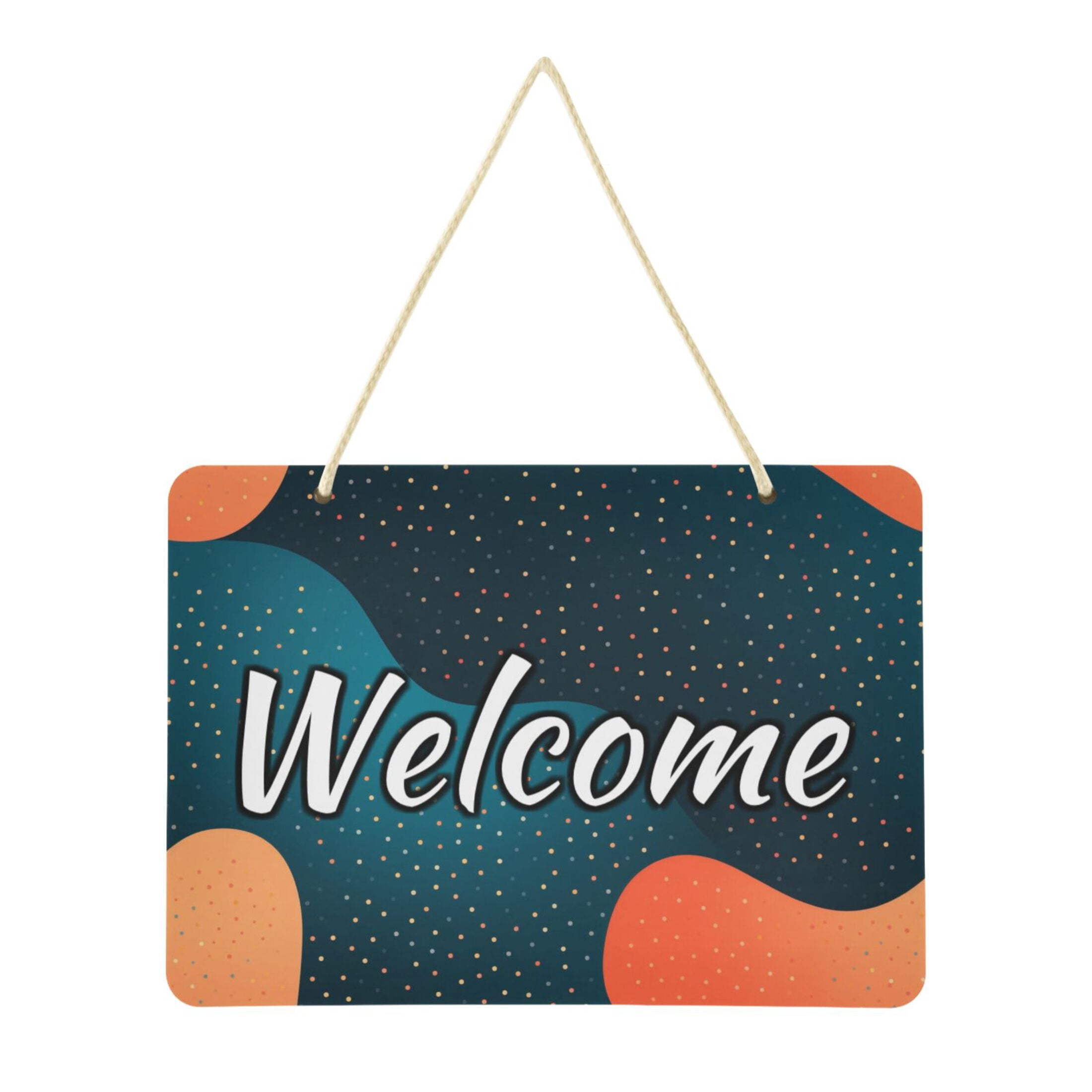 Welcome Door Sign Decoration Blue Polka Dot 13.8" Rectangular Front ...