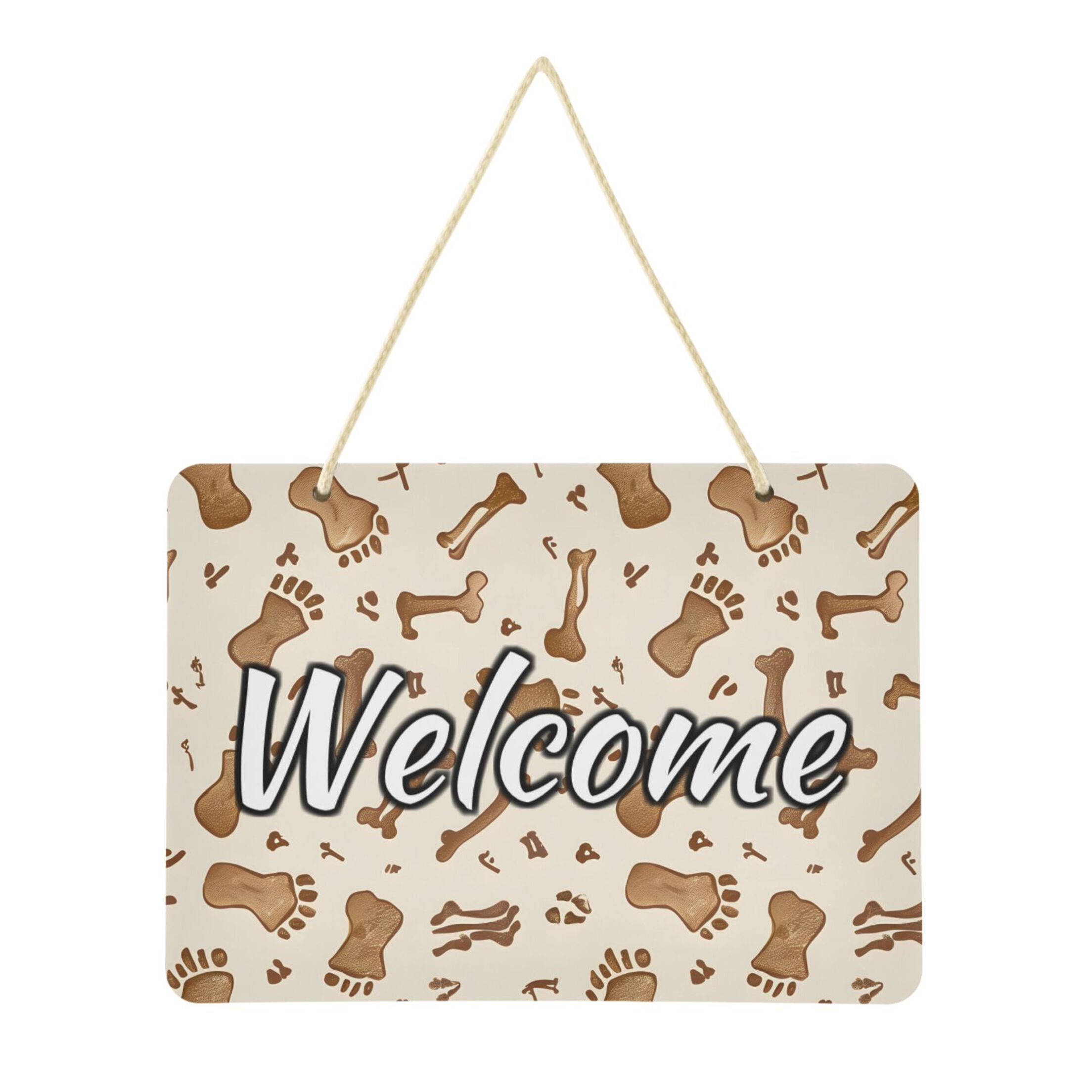 Welcome Door Sign Decoration Brown Footprints and Bones 13.8 ...
