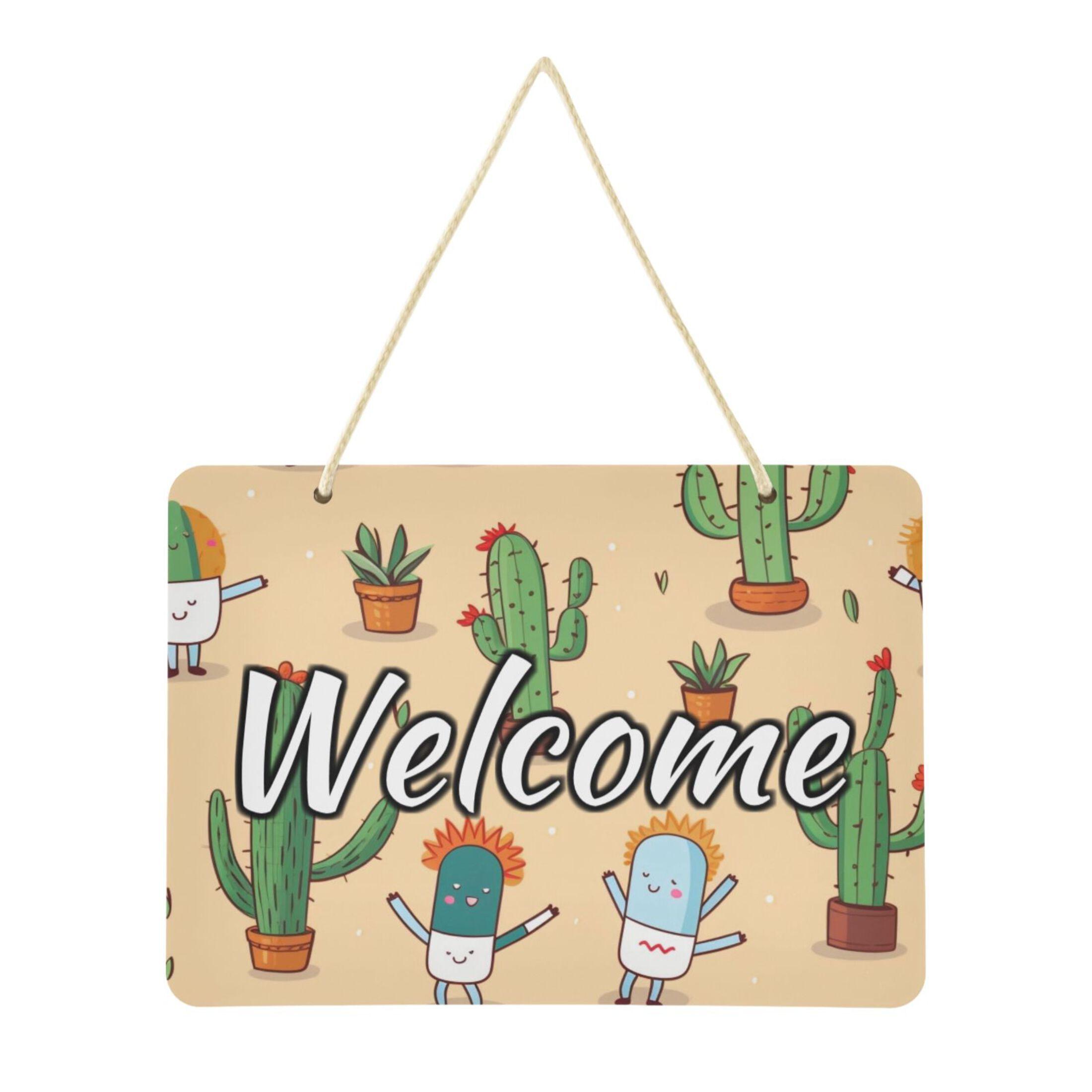 Welcome Door Sign Decoration Cactus 13.8" Rectangular Front Entrance ...