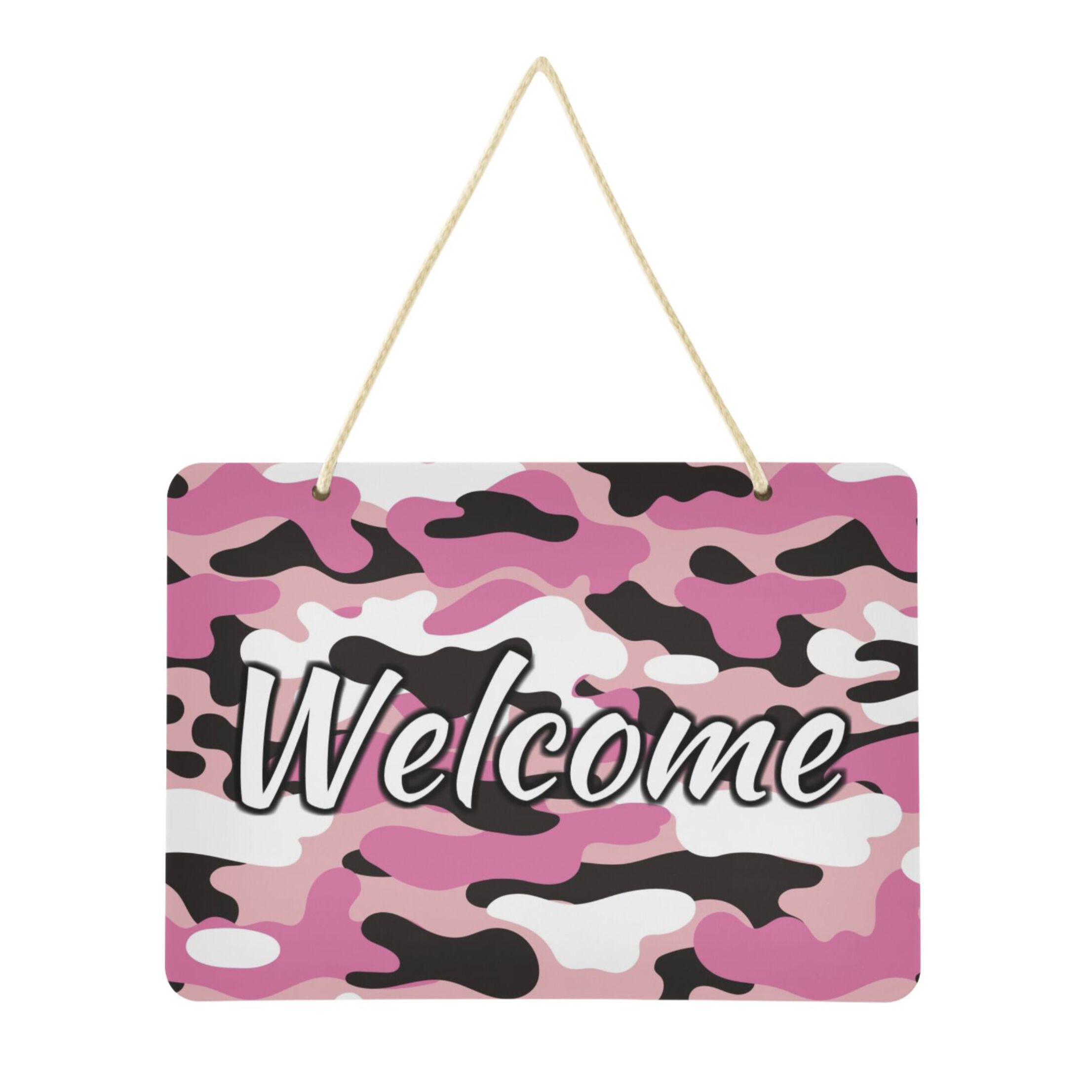 Welcome Door Sign Decoration Camouflage Pink 13.8" Rectangular Front ...