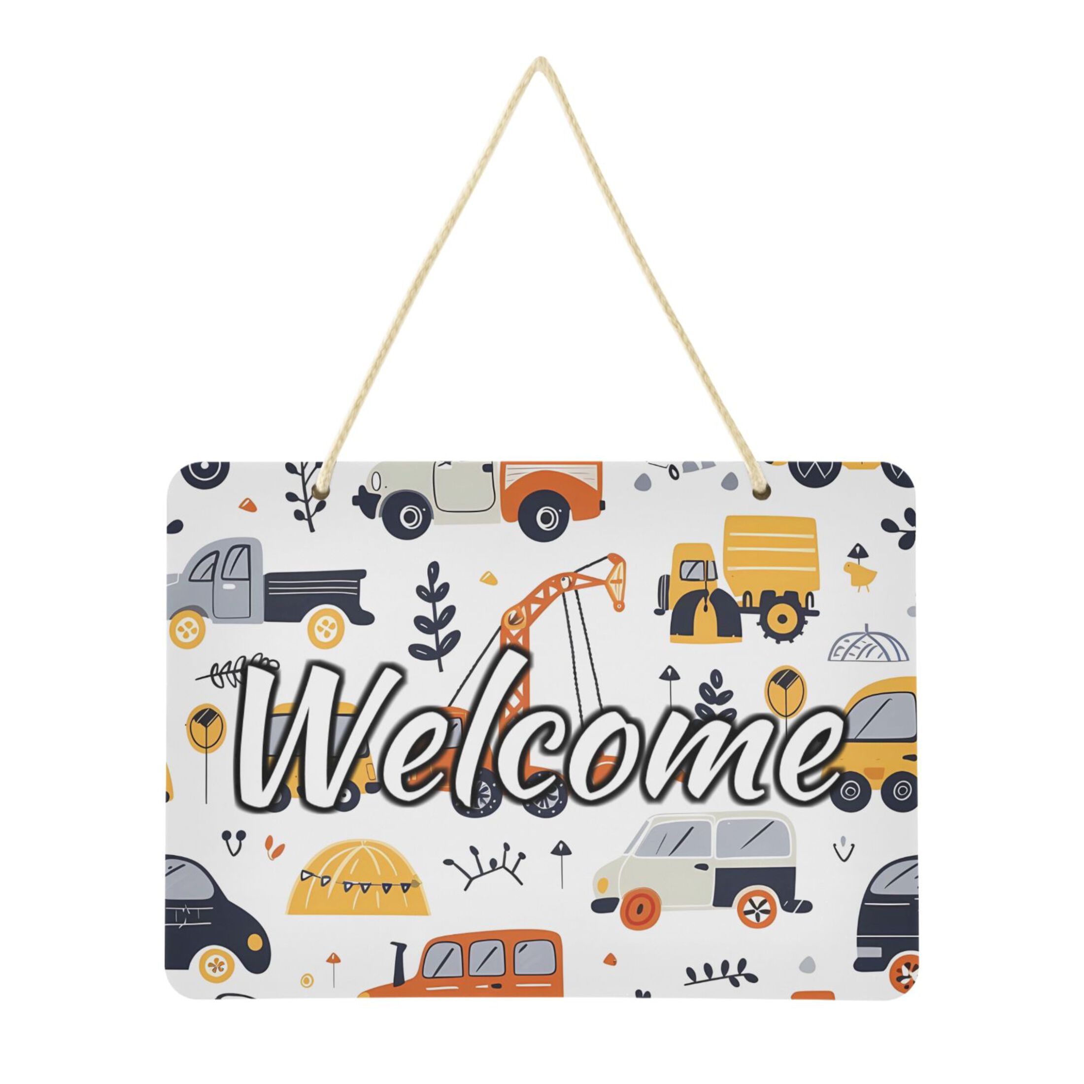 Welcome Door Sign Decoration Car Cartoon Vehicles 13.8" Rectangular ...