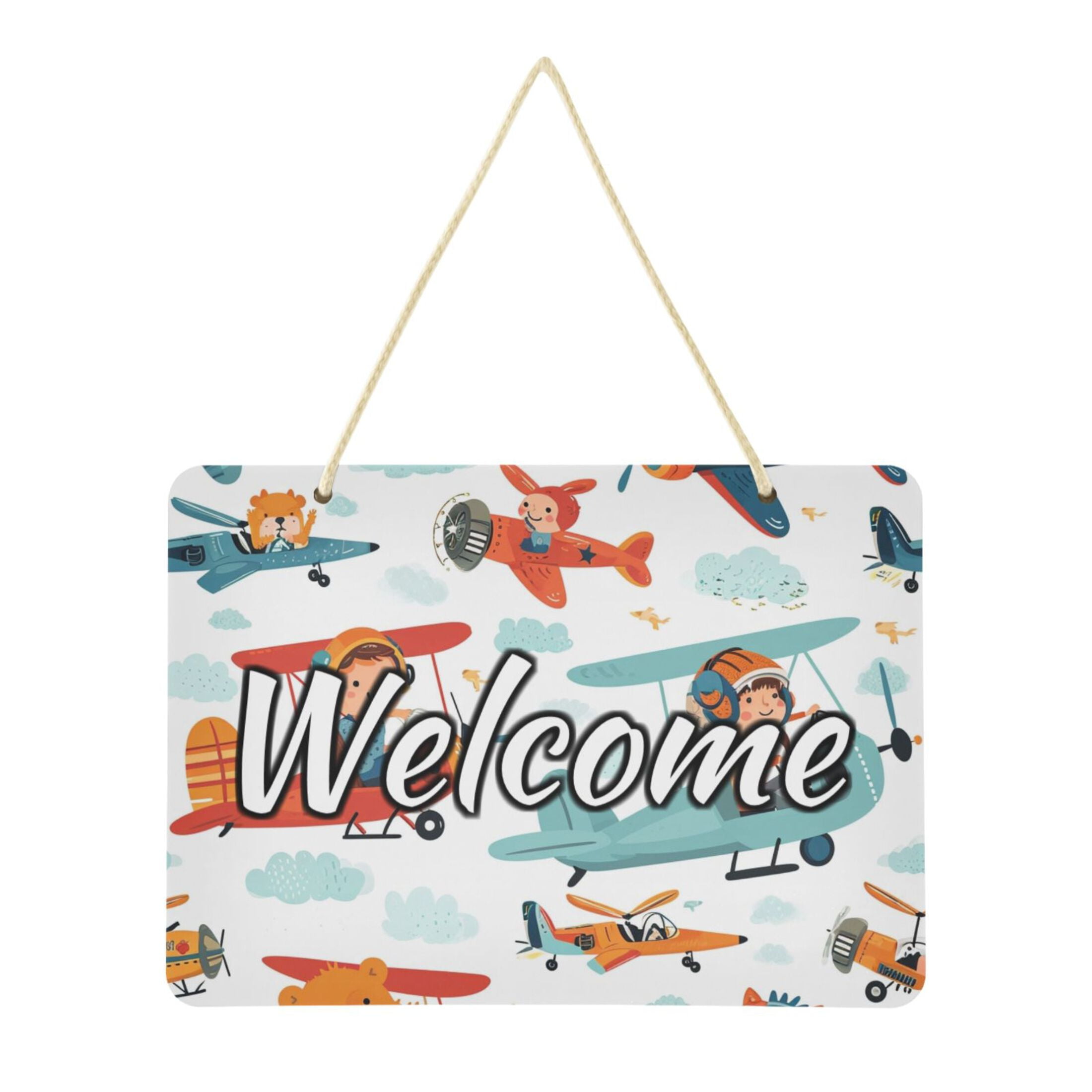 Welcome Door Sign Decoration Cartoon Airplane 13.8" Rectangular Front ...