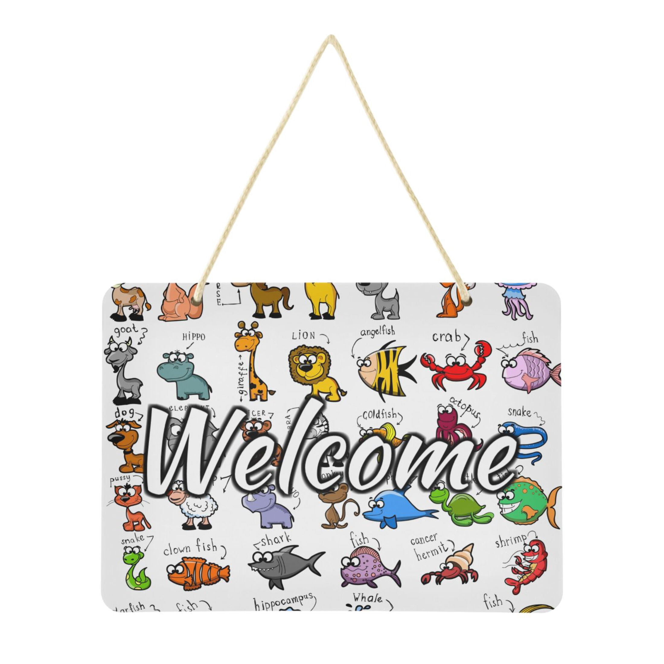 Welcome Door Sign Decoration Cartoon Animals 13.8" Rectangular Front ...