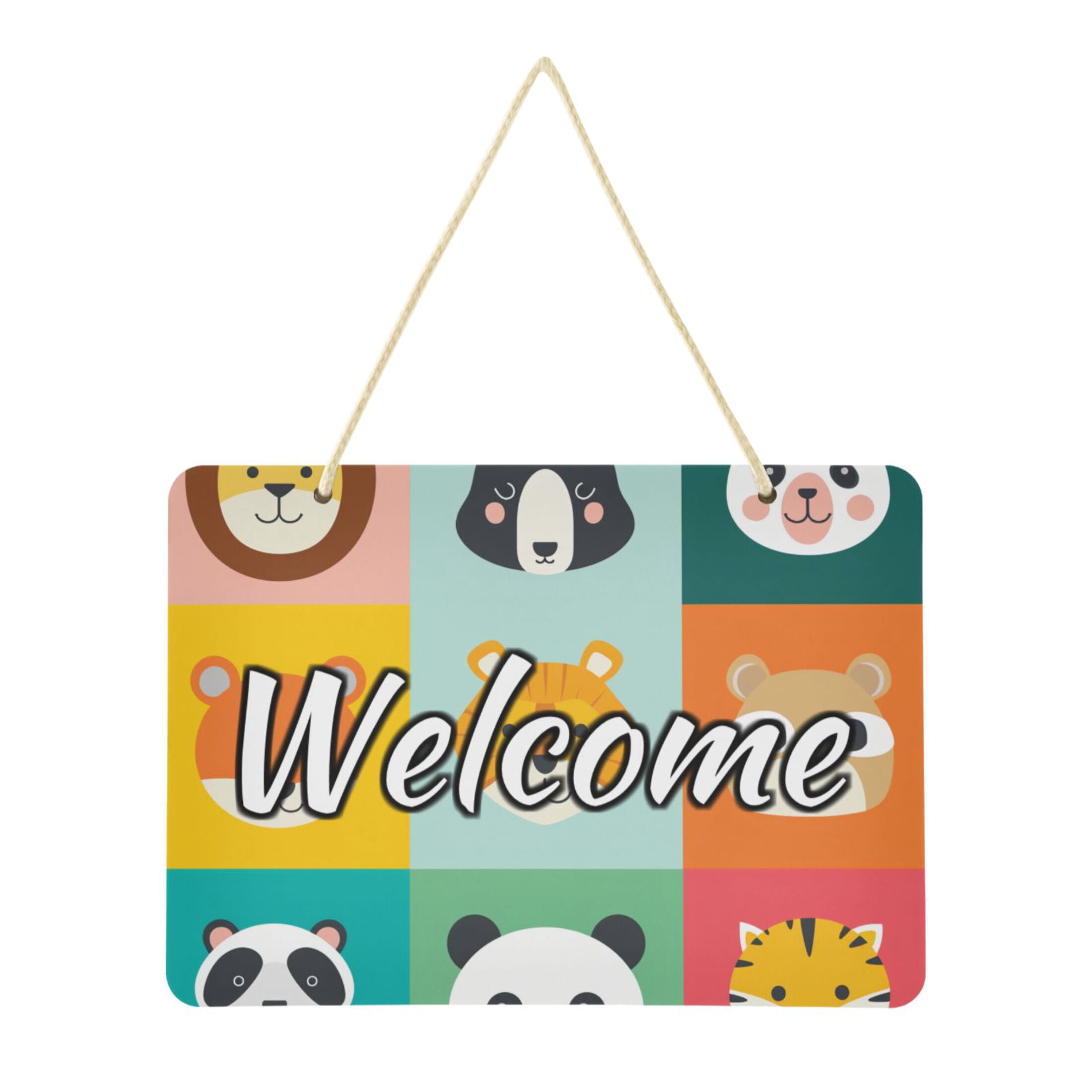 Welcome Door Sign Decoration Cartoon Animals 13.8" Rectangular Front ...