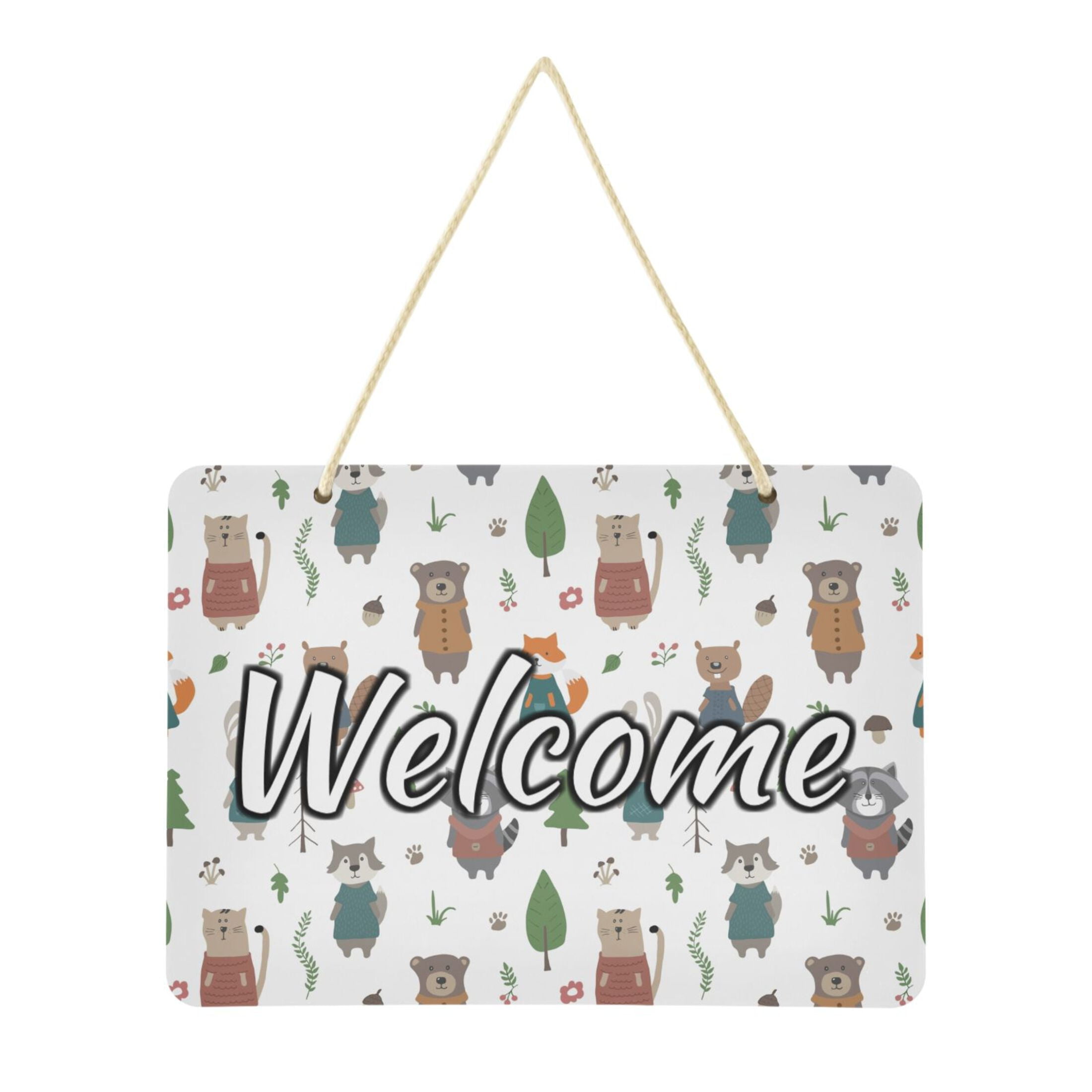 Welcome Door Sign Decoration Cartoon Animals in Forest 13.8 ...