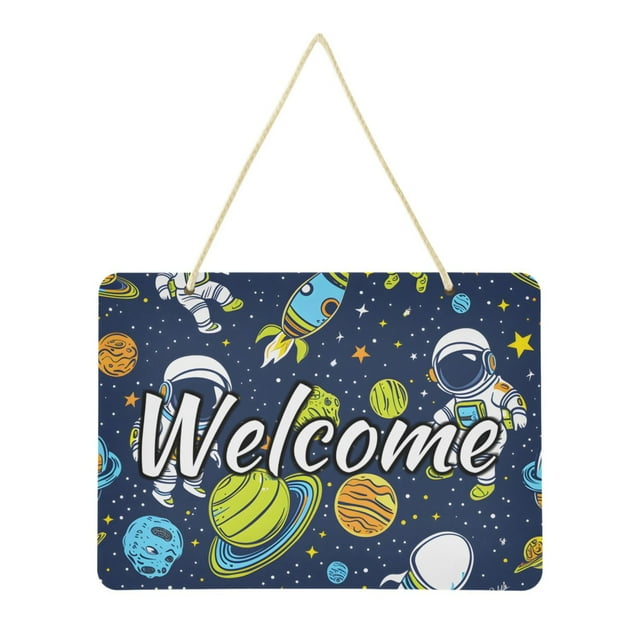 Welcome Door Sign Decoration Cartoon Astronauts Space Universe 13.8 ...