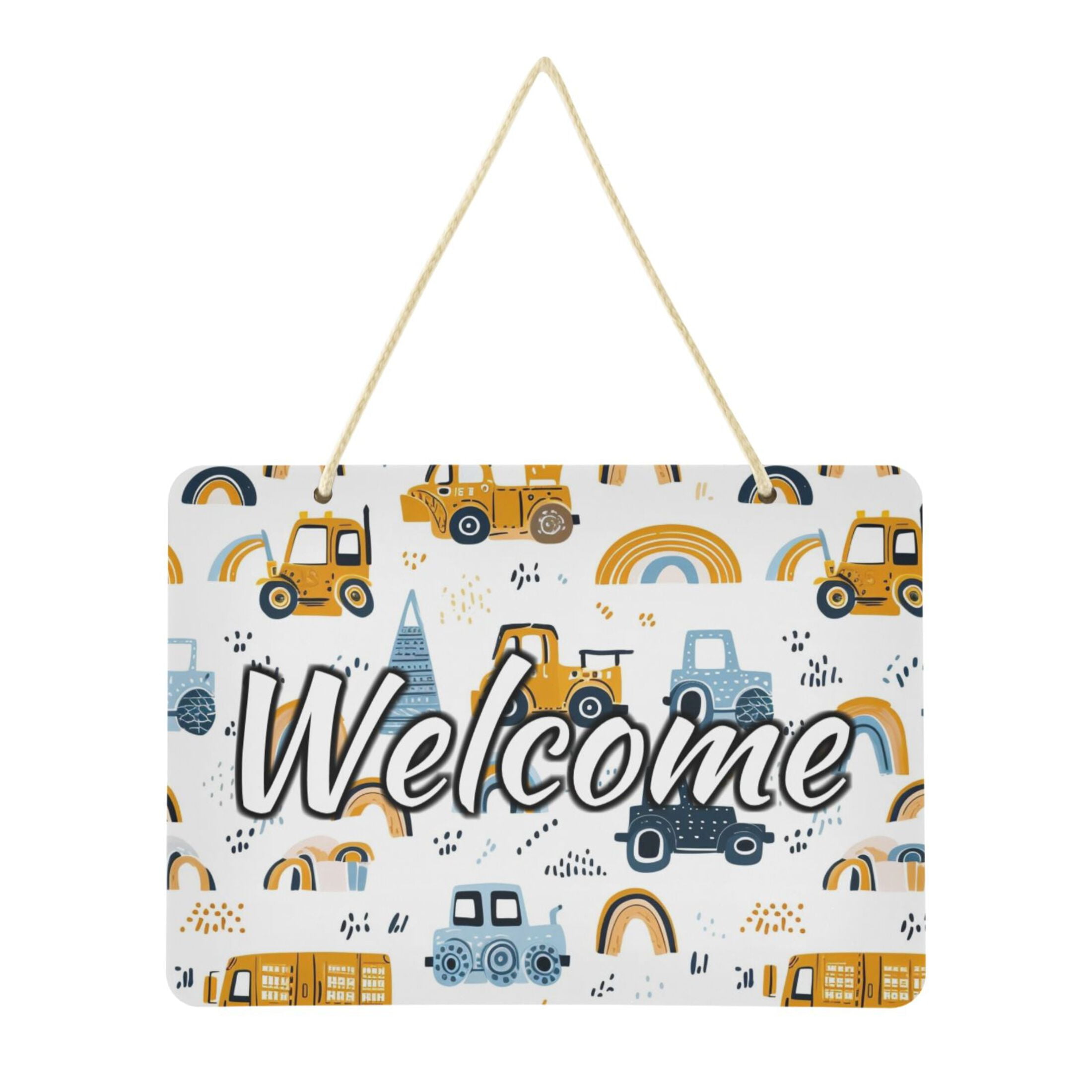 Welcome Door Sign Decoration Cartoon Car Vehicle and Rainbows 13.8 ...