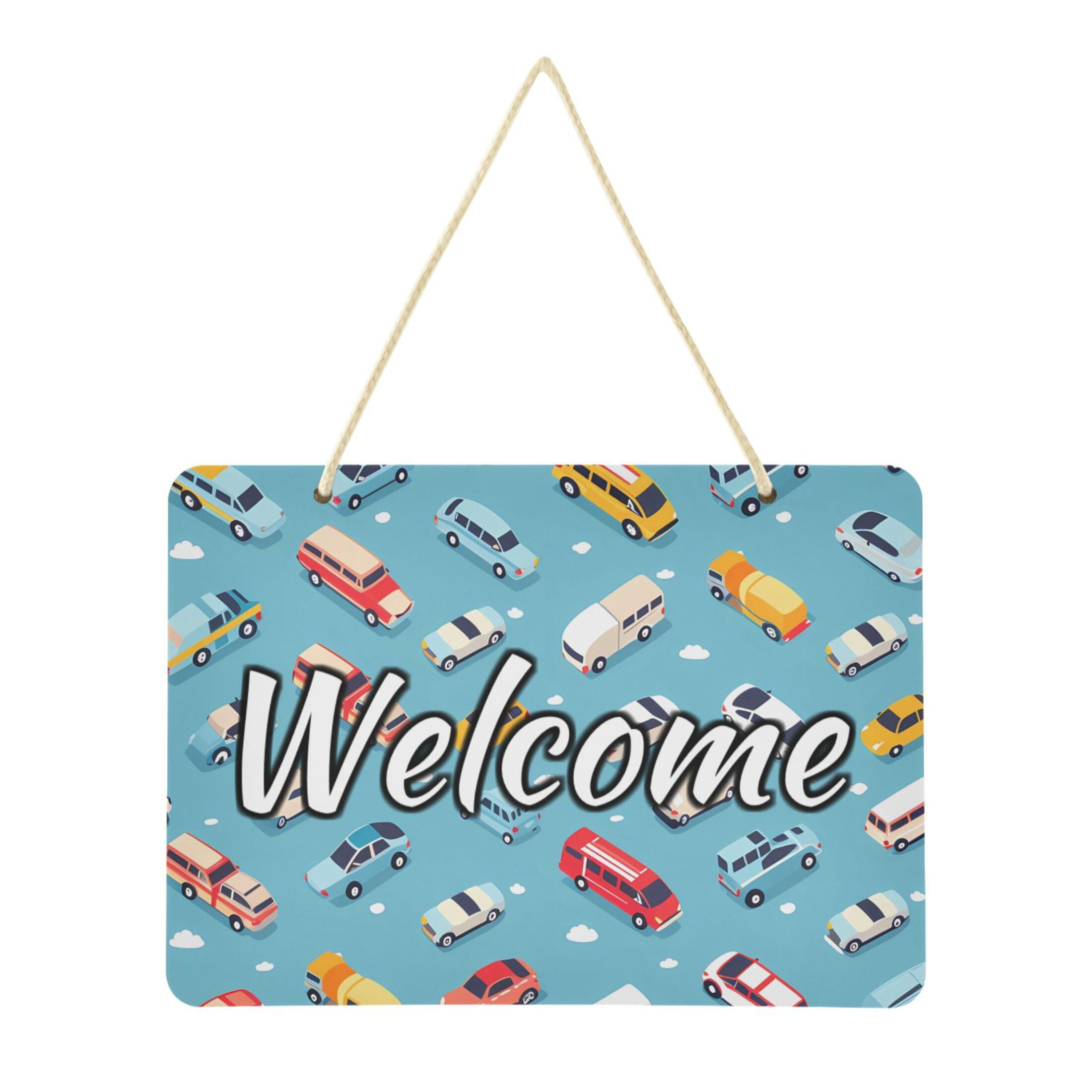 Welcome Door Sign Decoration Cartoon Cars 13.8" Rectangular Front ...