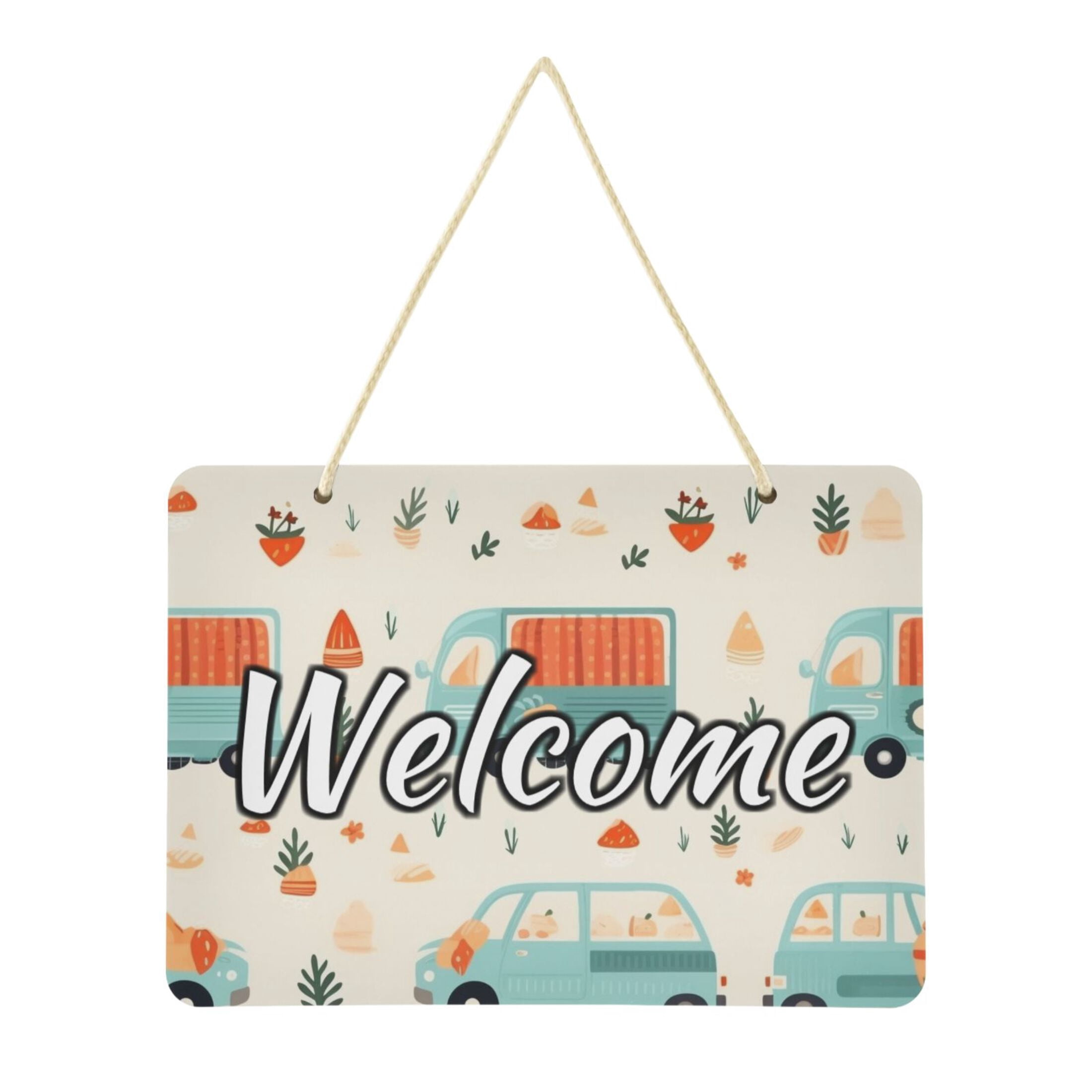 Welcome Door Sign Decoration Cartoon Cars Vehicle 13.8" Rectangular ...