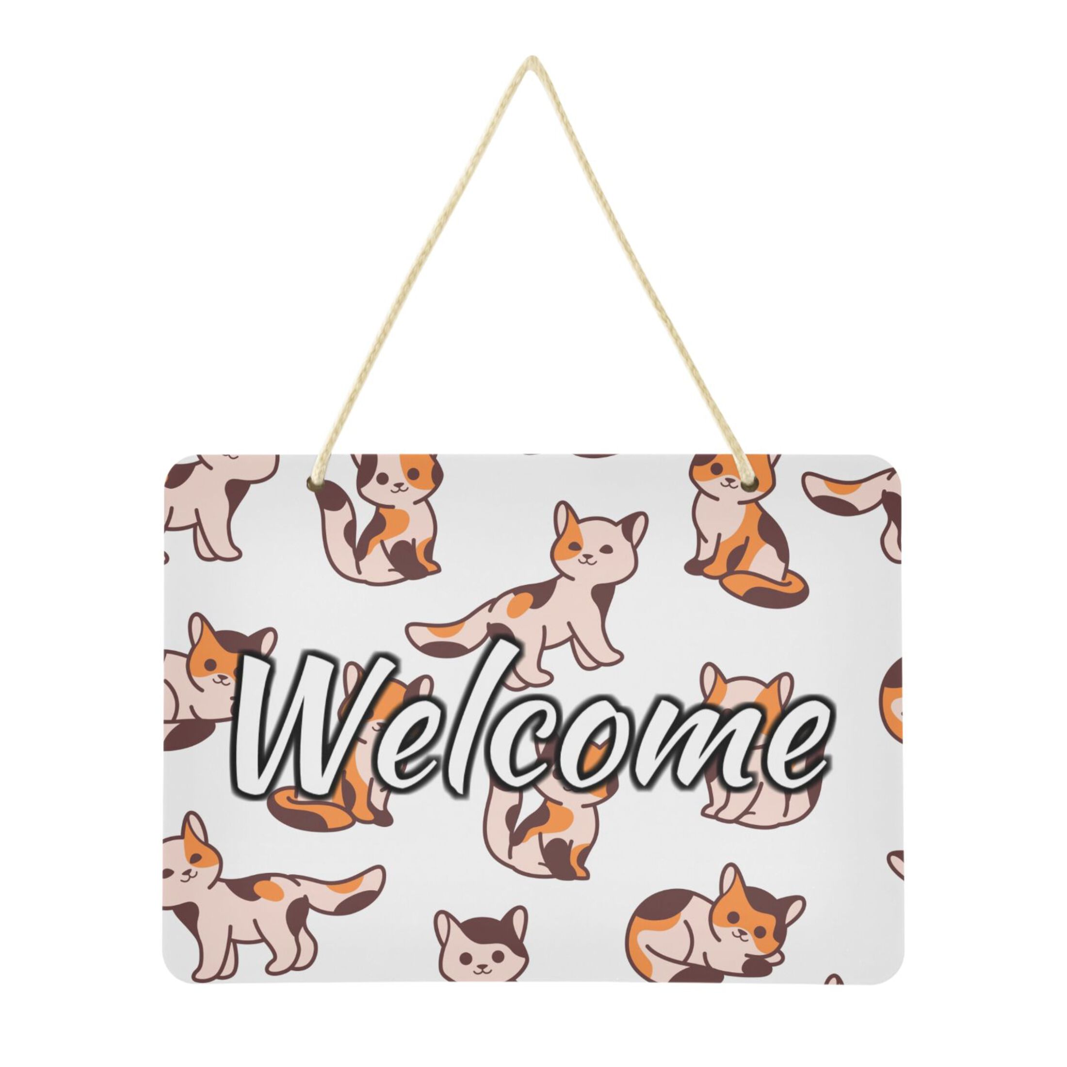 Welcome Door Sign Decoration Cartoon Cats 13.8" Rectangular Front ...