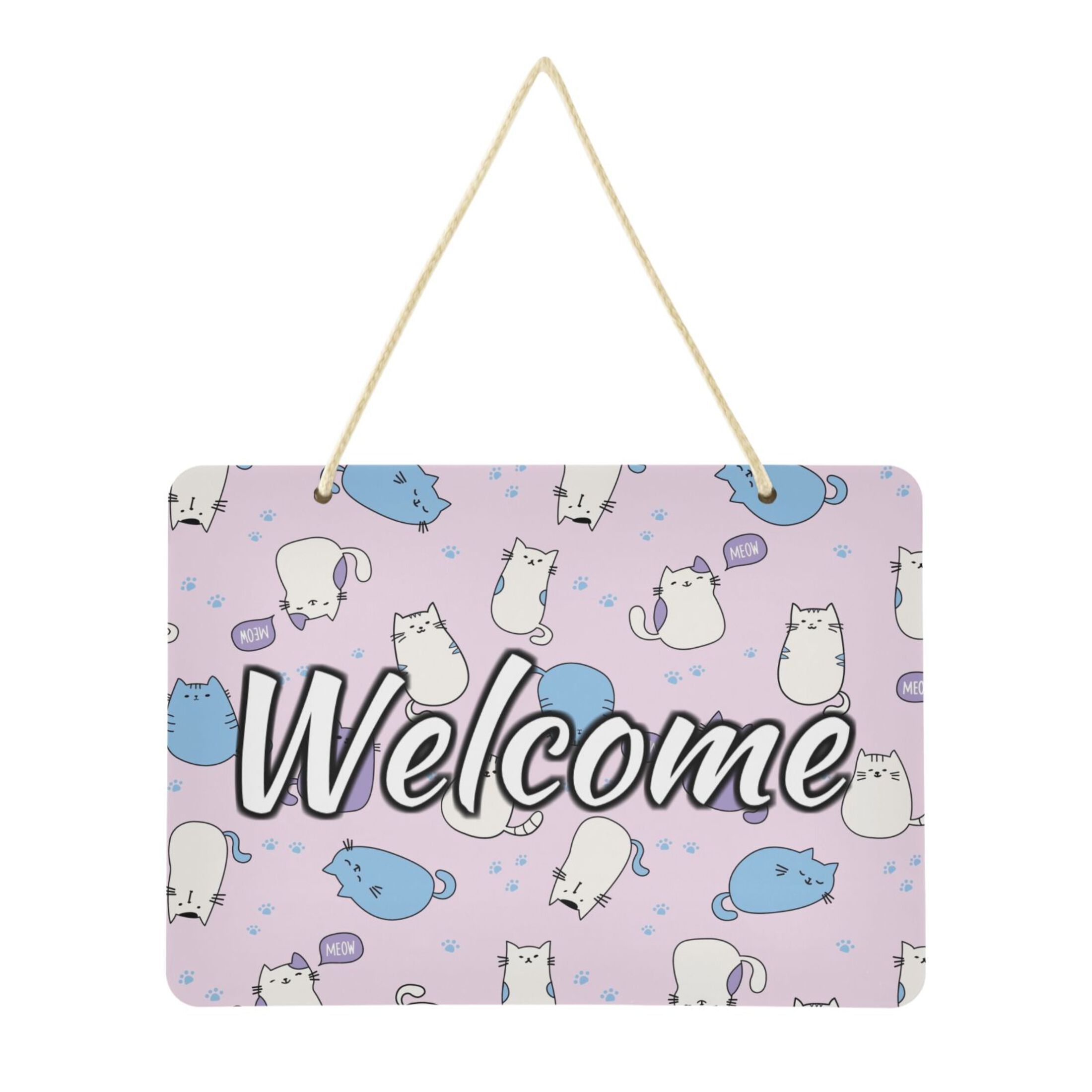 Welcome Door Sign Decoration Cartoon Cats Pink 13.8" Rectangular Front ...