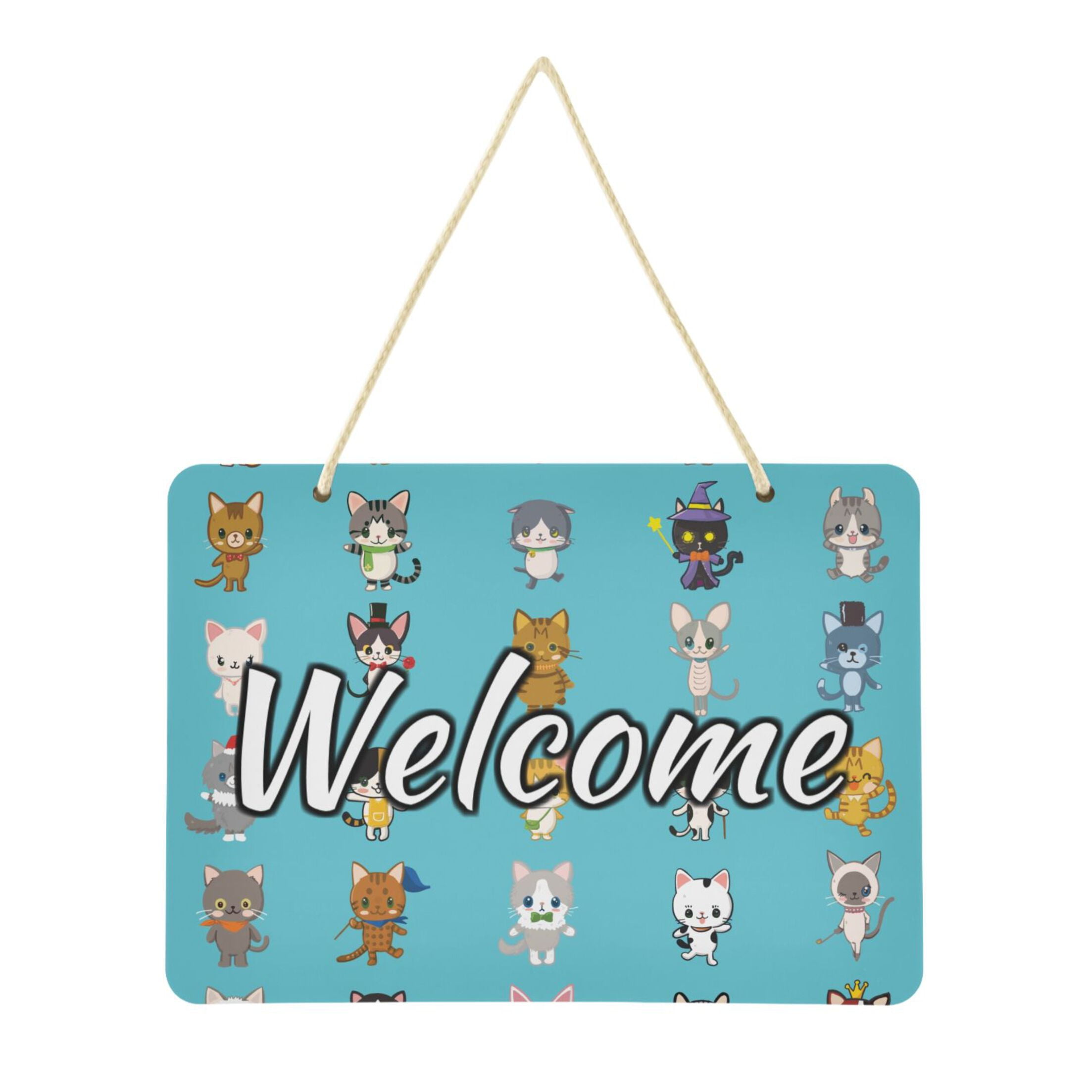Welcome Door Sign Decoration Cartoon Cute Cats 13.8" Rectangular Front ...