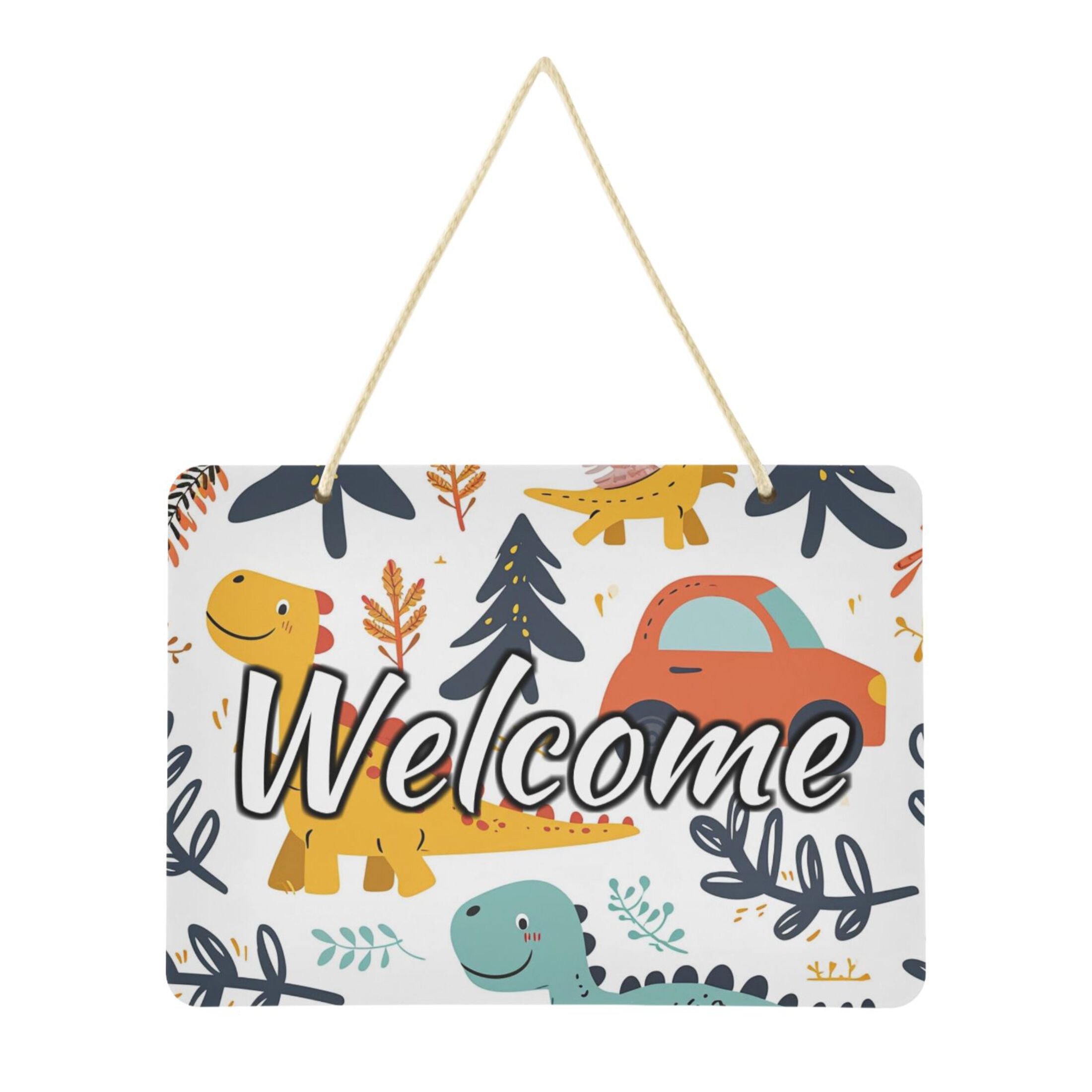 Welcome Door Sign Decoration Cartoon Cute Dinosaur 13.8" Rectangular ...