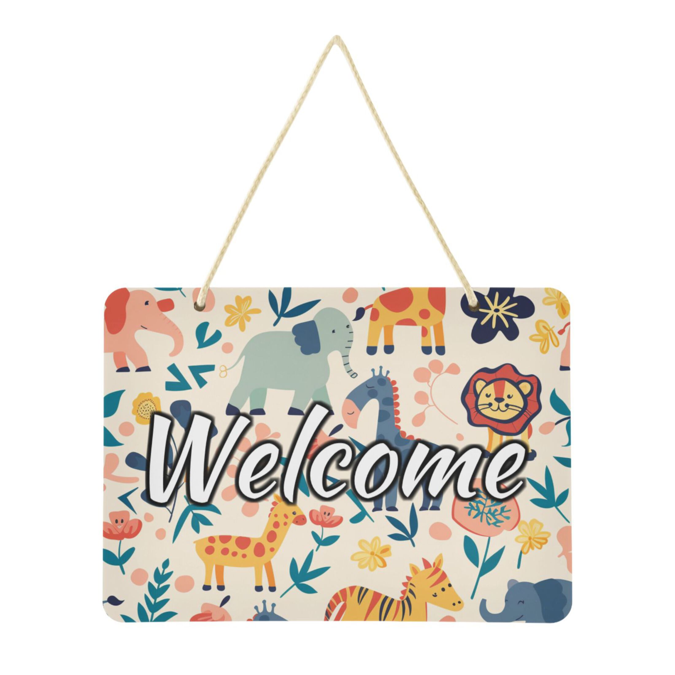 Welcome Door Sign Decoration Cartoon Cute Elephant Giraffe 13.8 ...