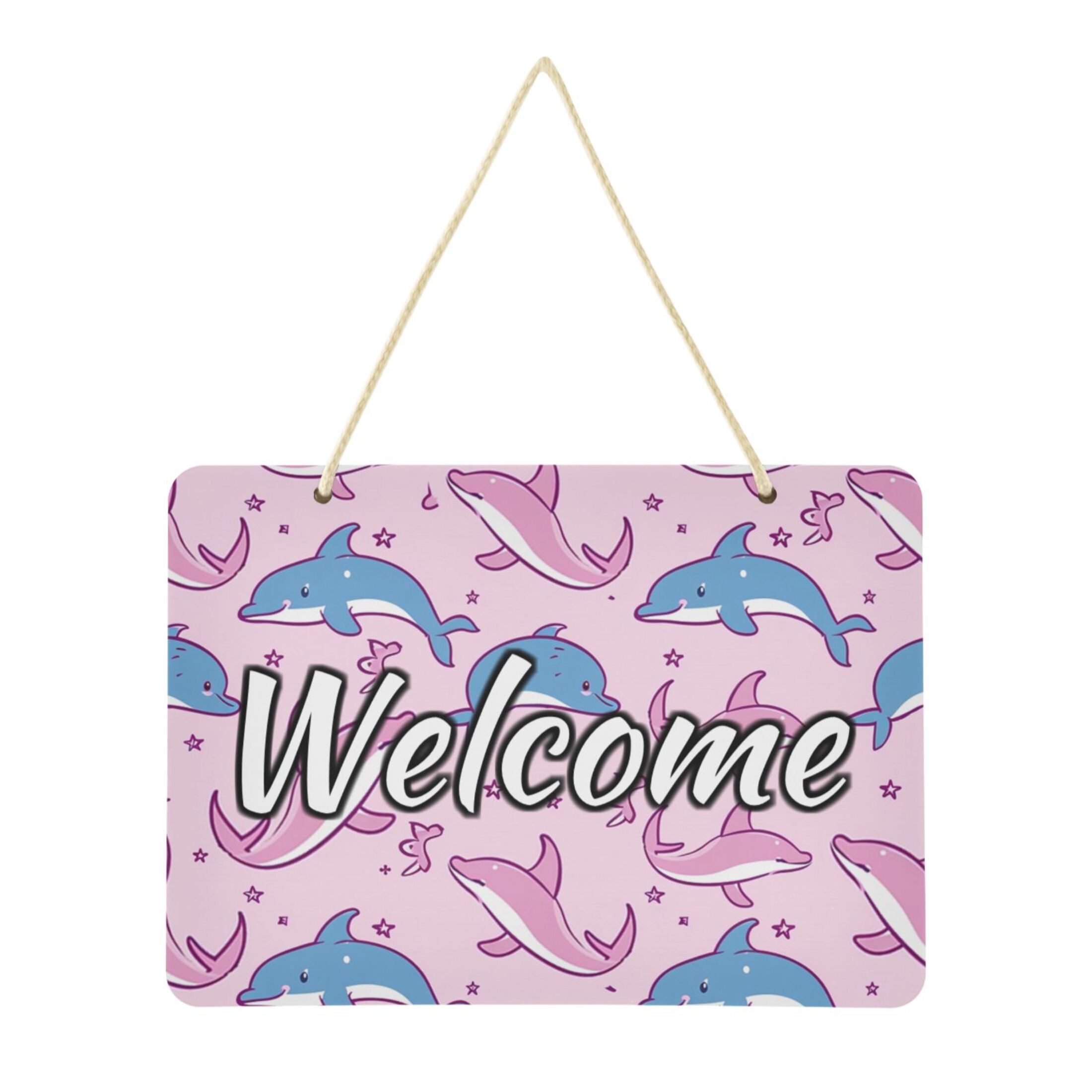 Welcome Door Sign Decoration Cartoon Dolphins 13.8" Rectangular Front ...