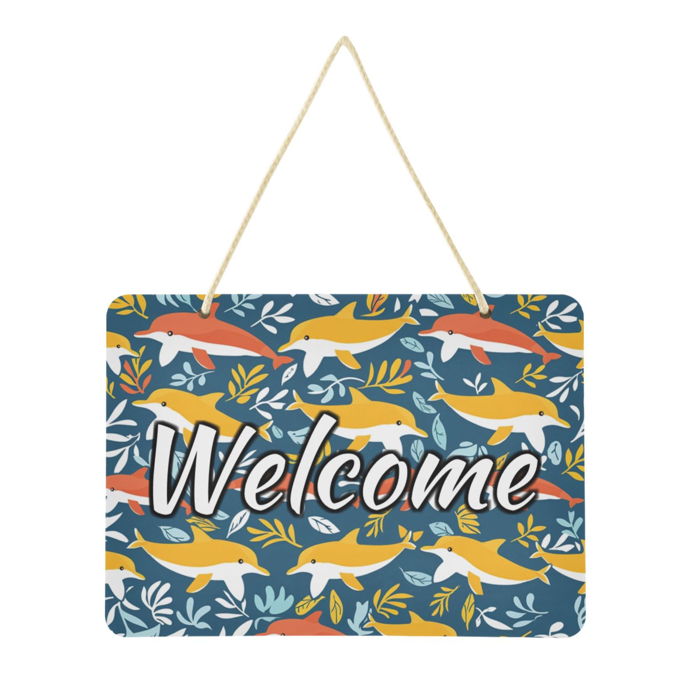 Welcome Door Sign Decoration Cartoon Dolphins and Leaf 13.8 ...