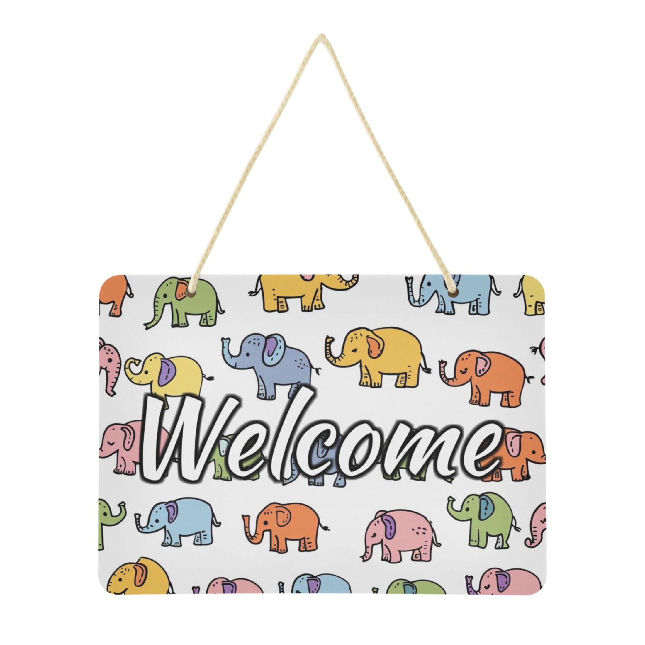 Welcome Door Sign Decoration Cartoon Elephants 13.8" Rectangular Front ...