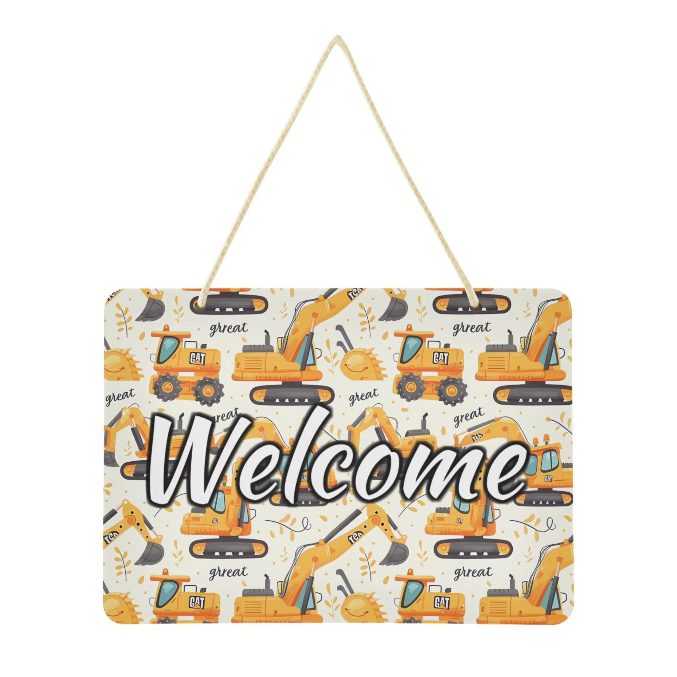 Welcome Door Sign Decoration Cartoon Excavators Cute 13.8" Rectangular ...