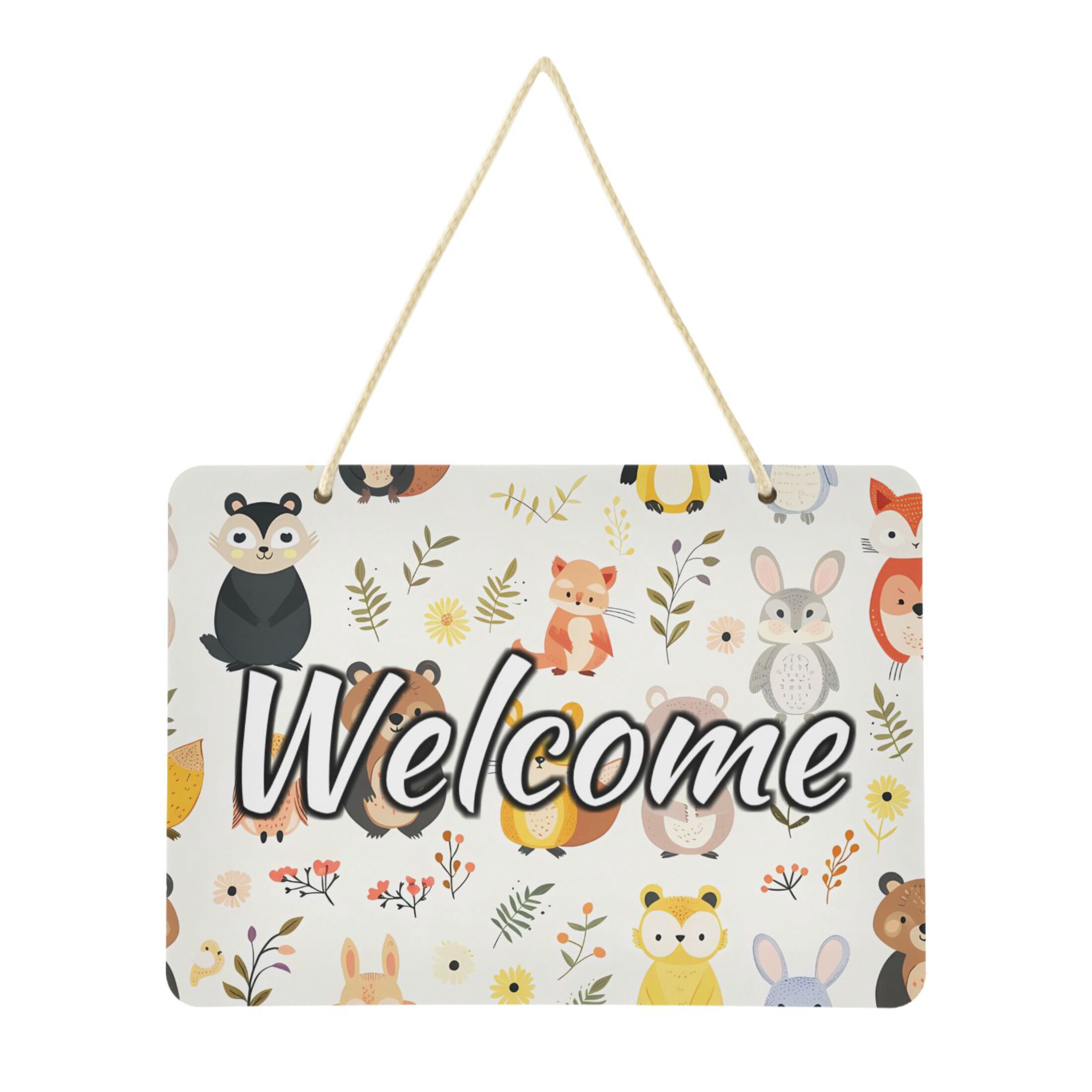 Welcome Door Sign Decoration Cartoon Fox Rabbit Animals 13.8 ...