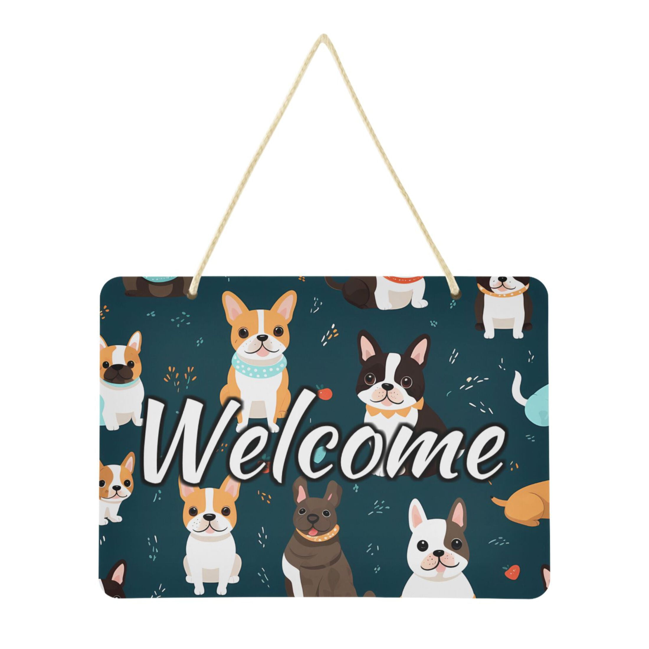 Welcome Door Sign Decoration Cartoon French Bulldog 13.8" Rectangular ...