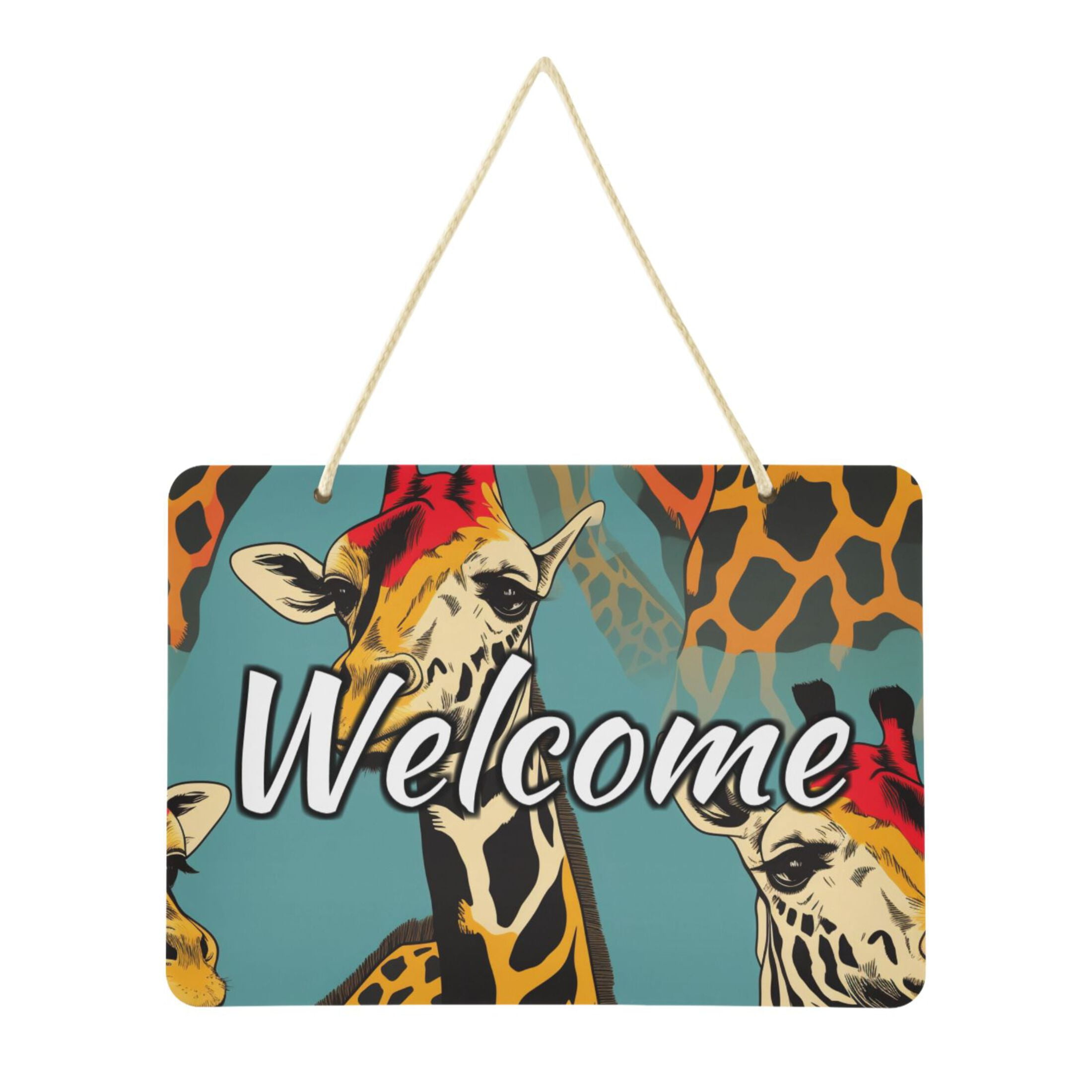 Welcome Door Sign Decoration Cartoon Giraffes 13.8" Rectangular Front ...