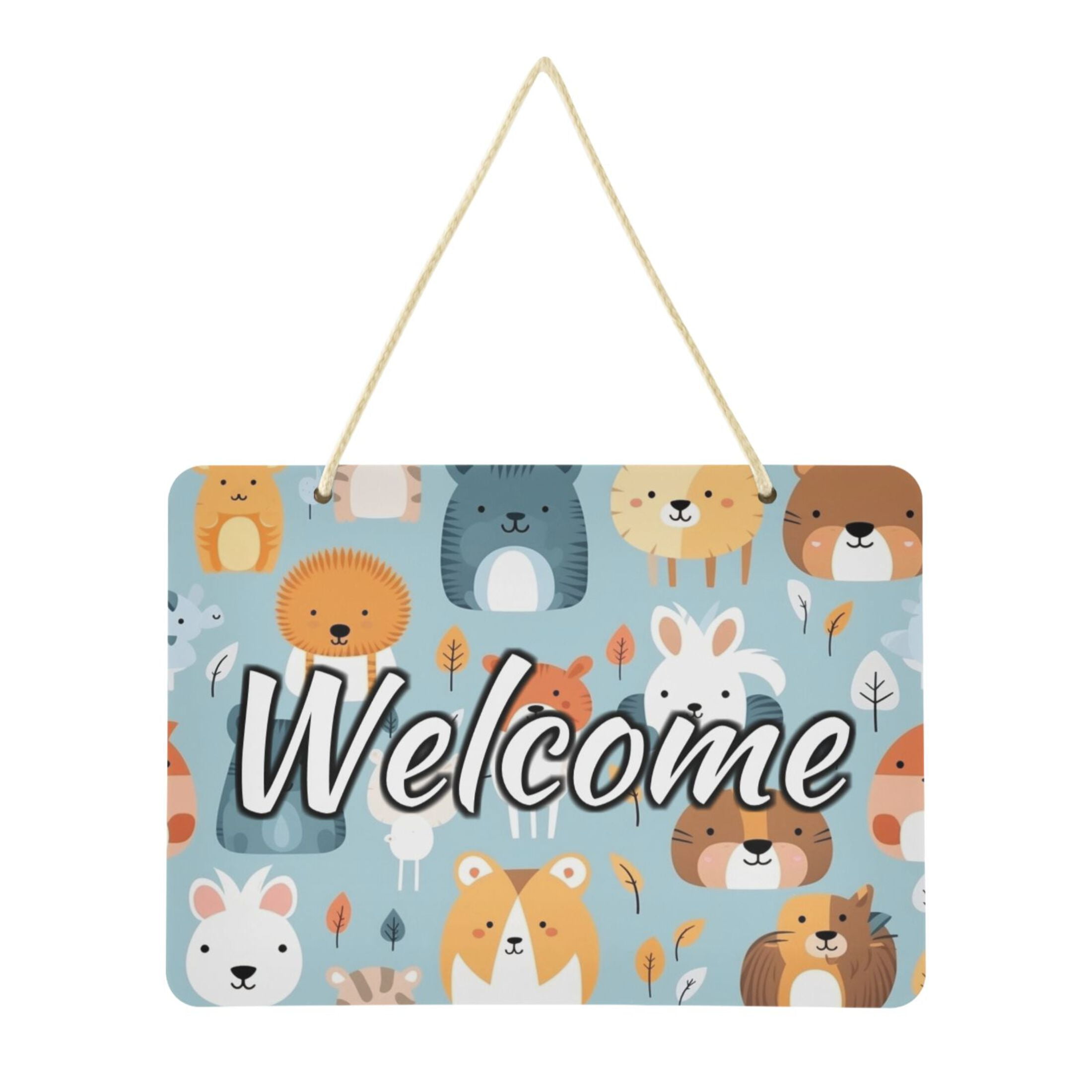 Welcome Door Sign Decoration Cartoon Lions 13.8" Rectangular Front ...