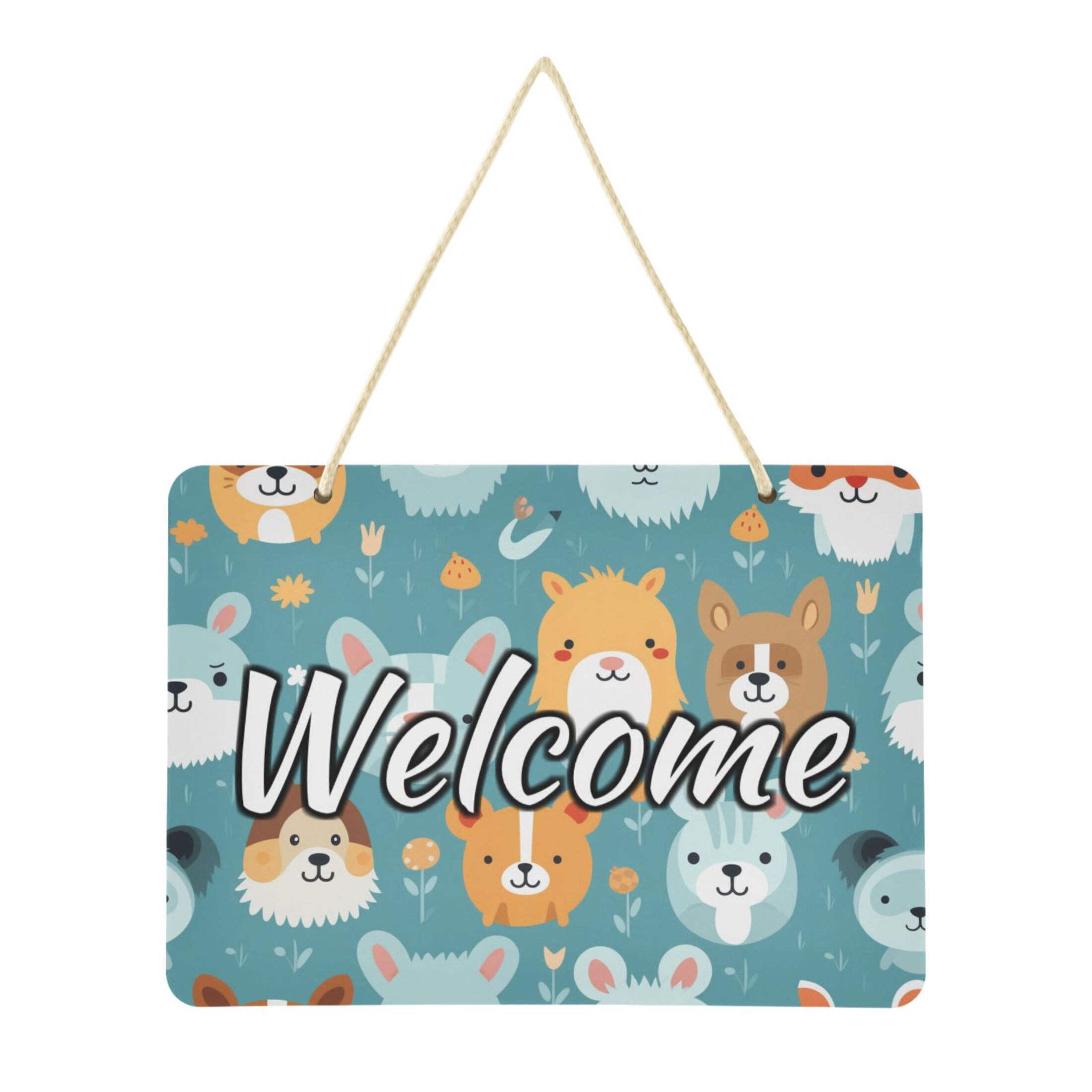 Welcome Door Sign Decoration Cartoon Lions 13.8" Rectangular Front ...