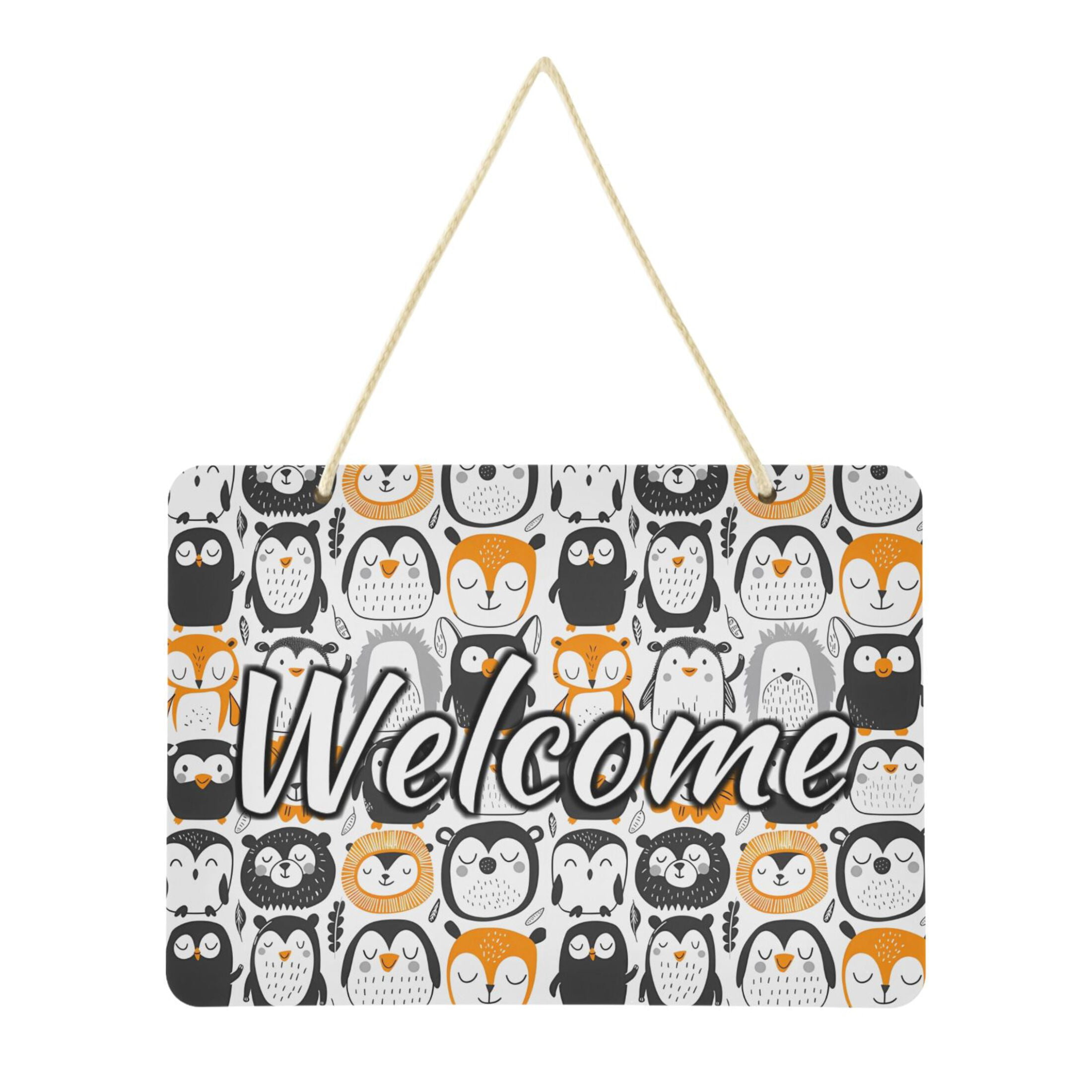 Welcome Door Sign Decoration Cartoon Lions Penguins Animals 13.8 ...