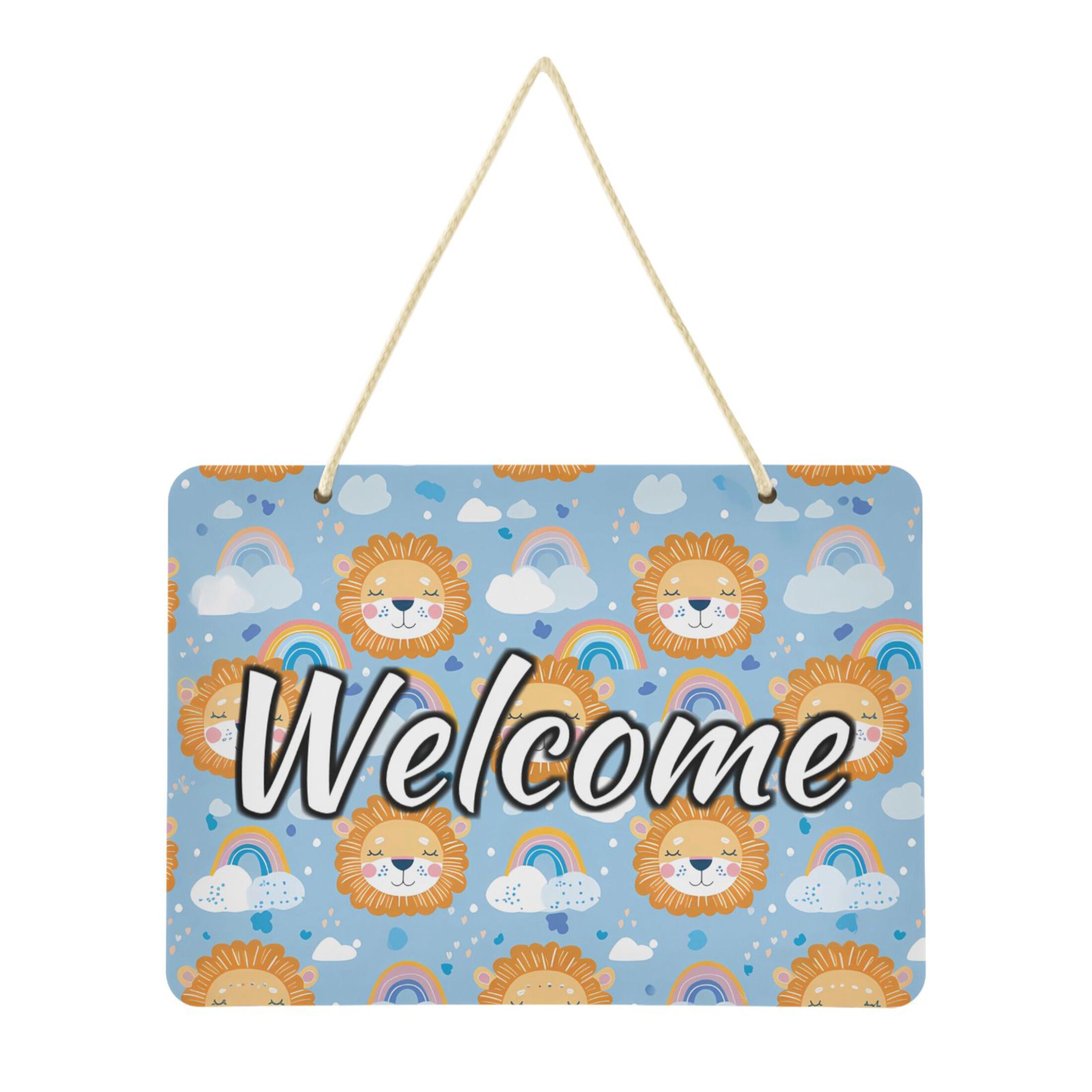 Welcome Door Sign Decoration Cartoon Lions and Rainbows 13.8 ...