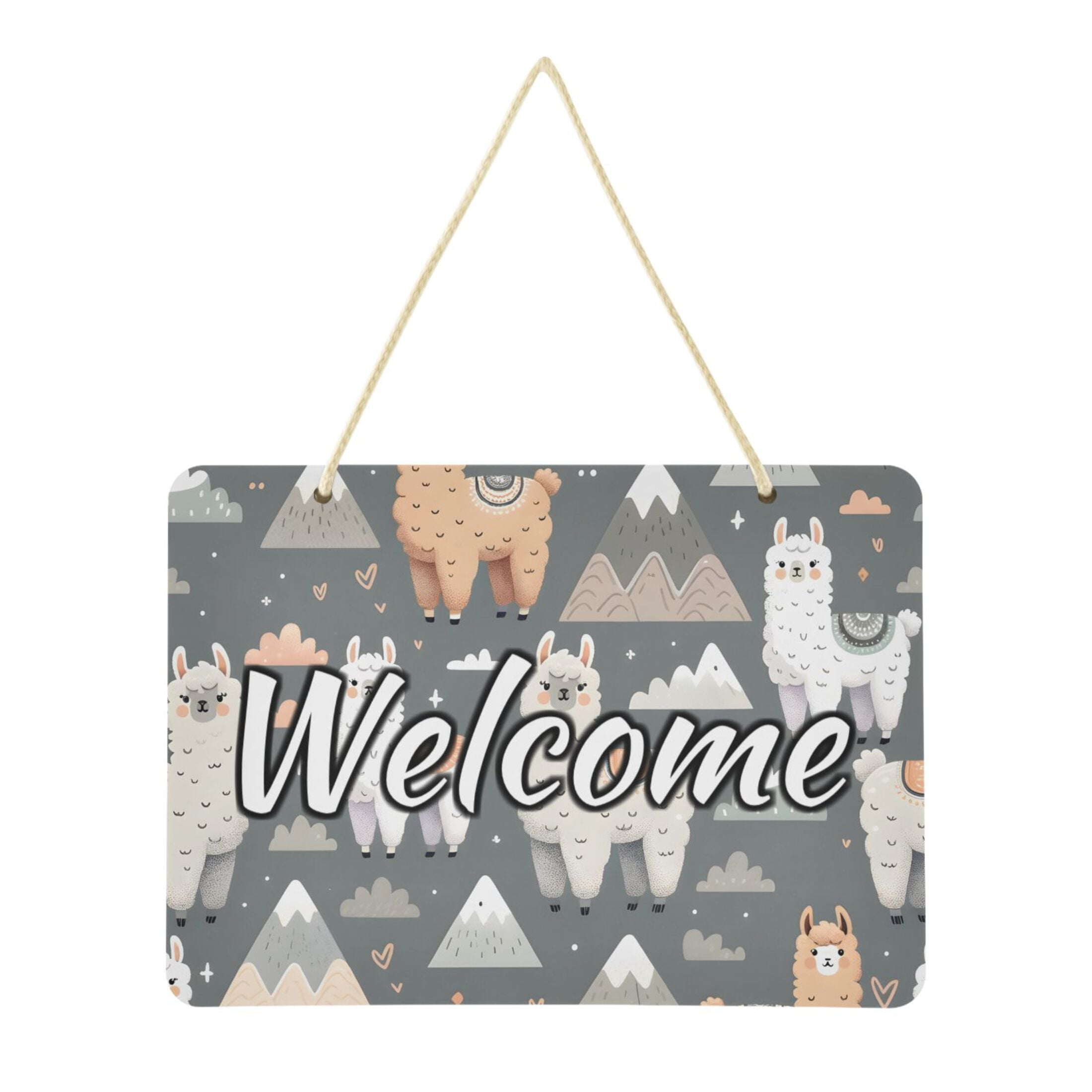 Welcome Door Sign Decoration Cartoon Llamas 13.8" Rectangular Front ...