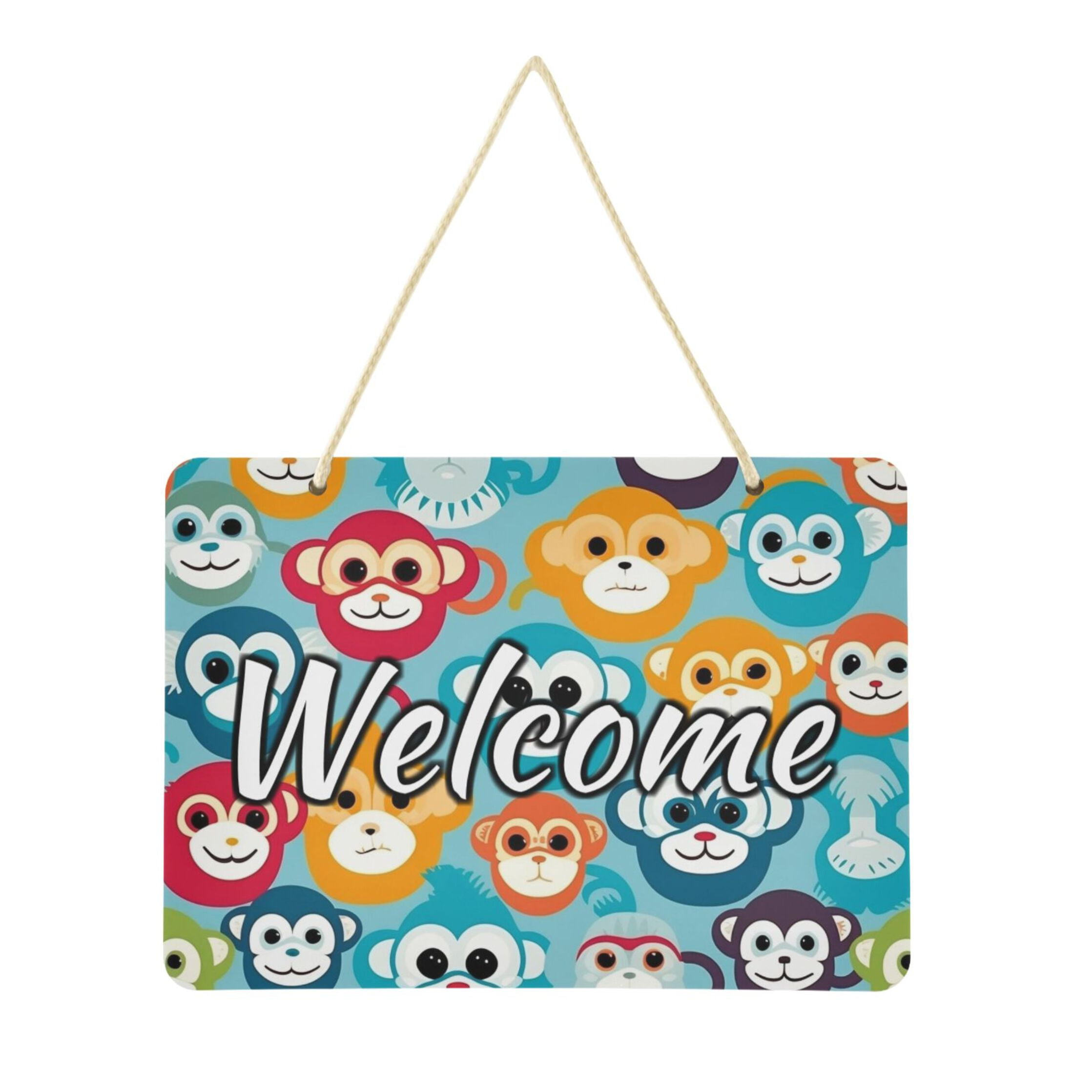 Welcome Door Sign Decoration Cartoon Monkey Cute 13.8" Rectangular ...