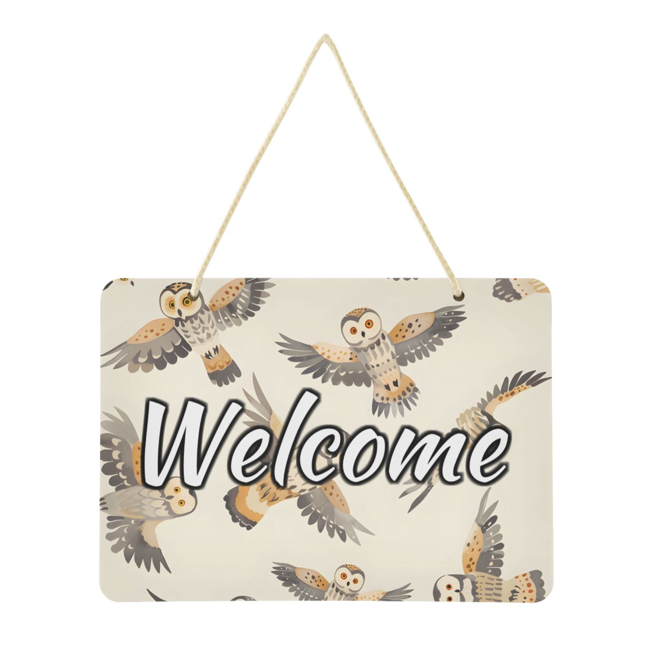 Welcome Door Sign Decoration Cartoon Owls 13.8" Rectangular Front ...