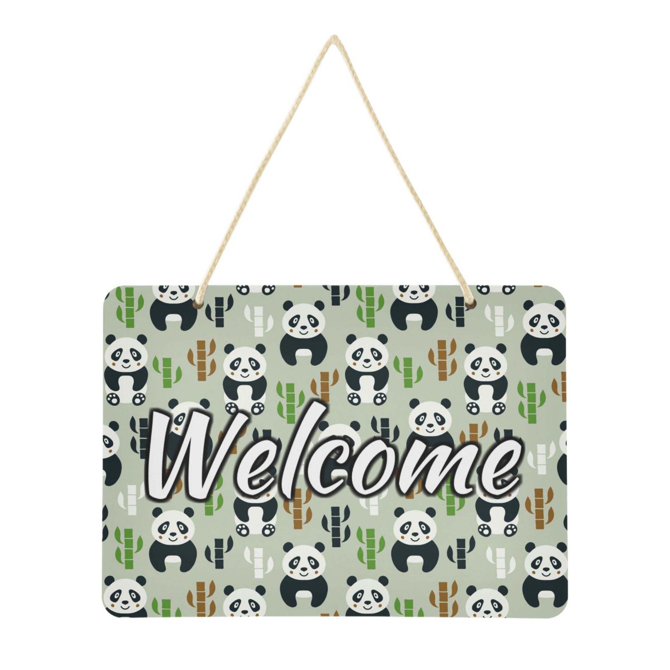 Welcome Door Sign Decoration Cartoon Pandas and Bamboos 13.8 ...