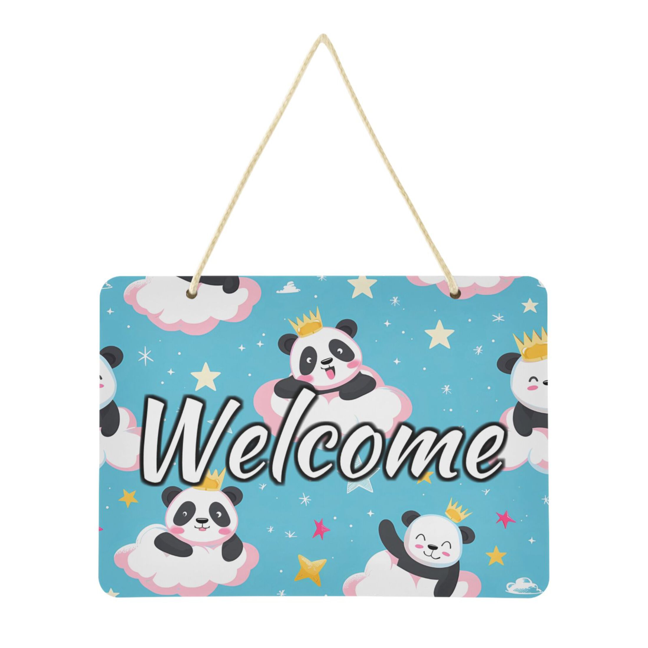 Welcome Door Sign Decoration Cartoon Pandas and Stars 13.8" Rectangular ...