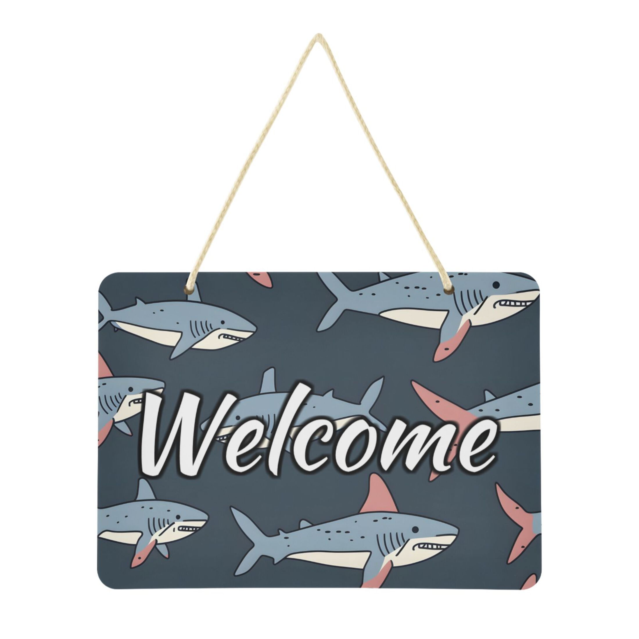 Welcome Door Sign Decoration Cartoon Shark 13.8" Rectangular Front ...