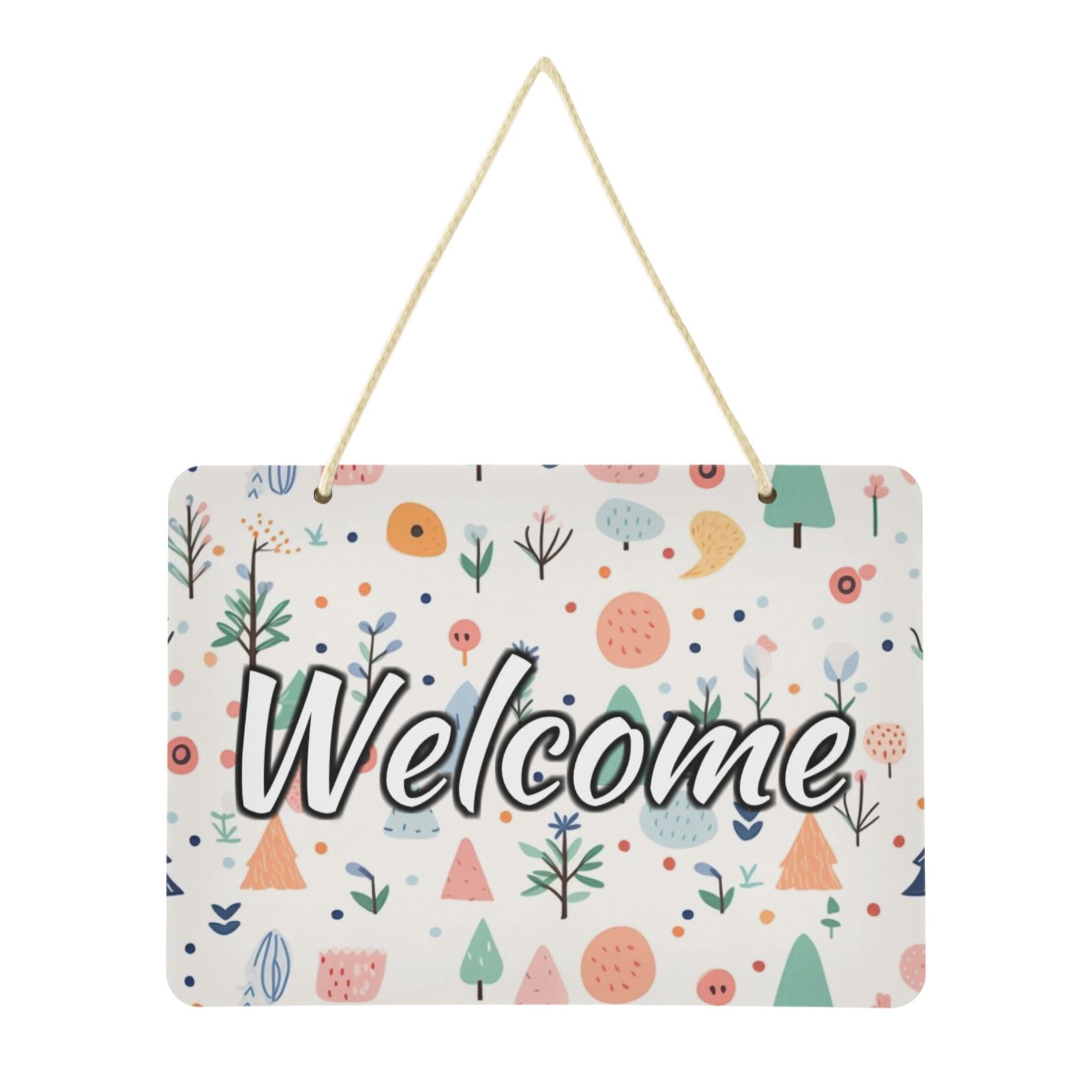 Welcome Door Sign Decoration Cartoon Trees Plant 13.8" Rectangular ...