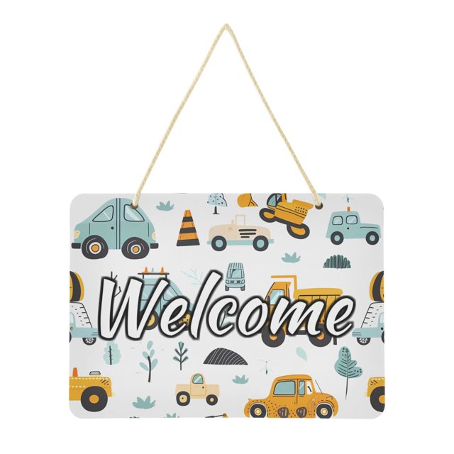Welcome Door Sign Decoration Cartoon Vehicles Trucks 13.8" Rectangular ...