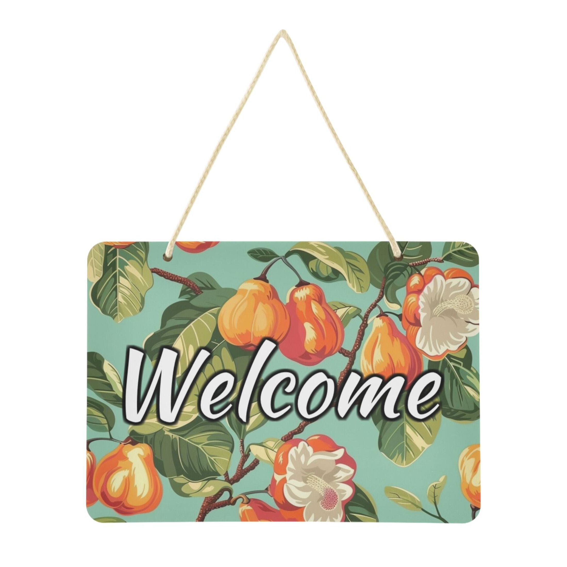 Welcome Door Sign Decoration Cashew Fruit 13.8" Rectangular Front ...