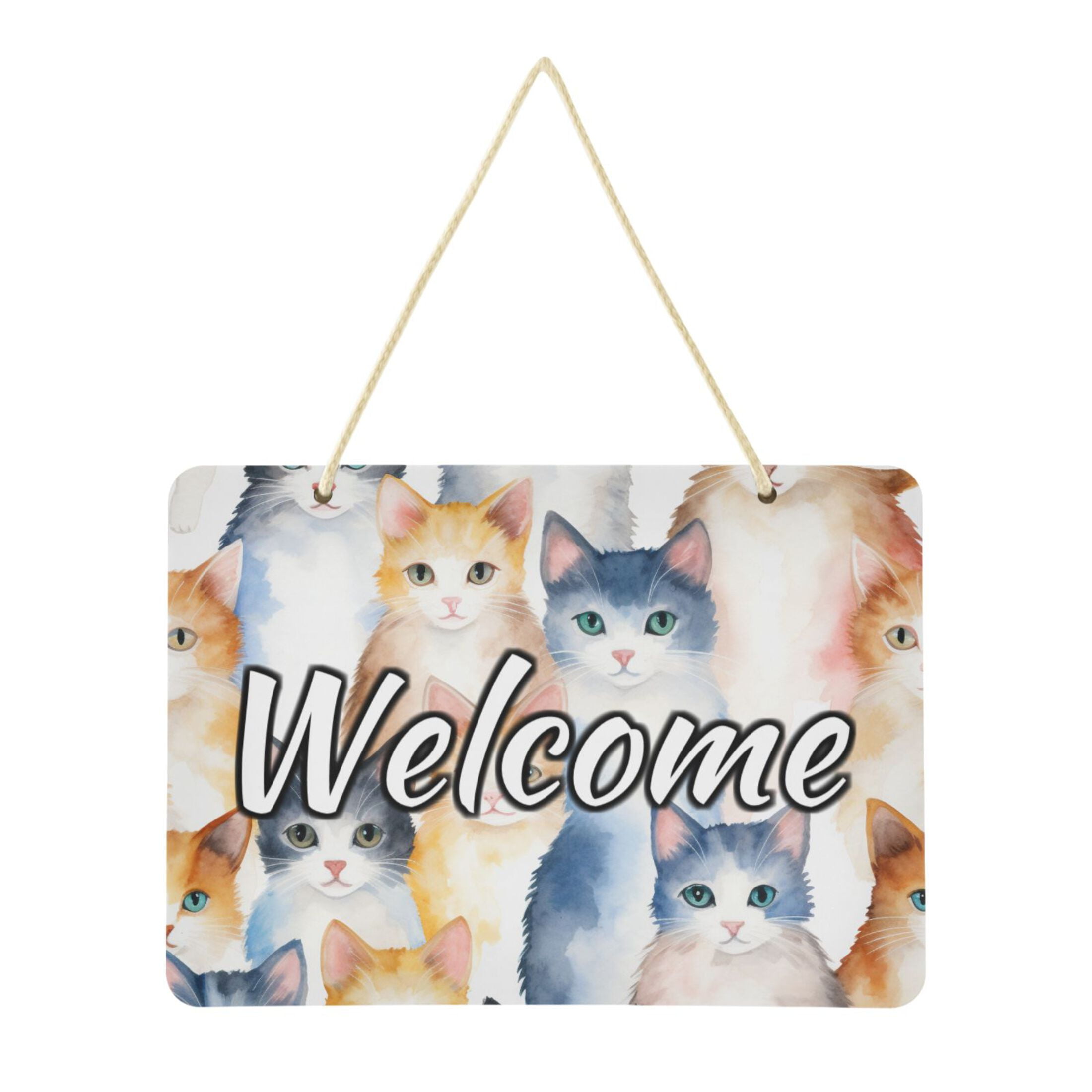 Welcome Door Sign Decoration Cats 13.8" Rectangular Front Entrance ...