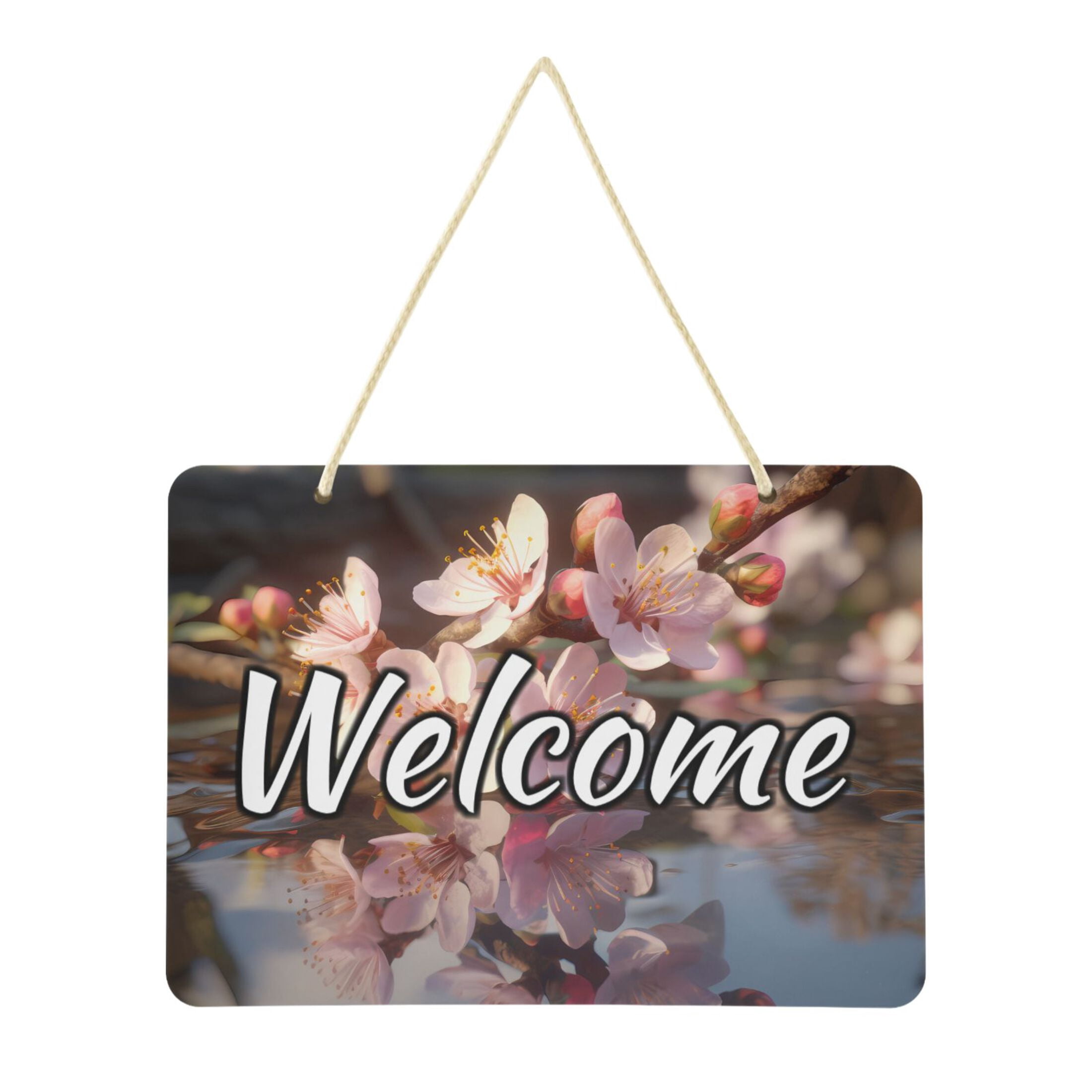 Welcome Door Sign Decoration Cherry Flowers Bollosom 13.8" Rectangular ...