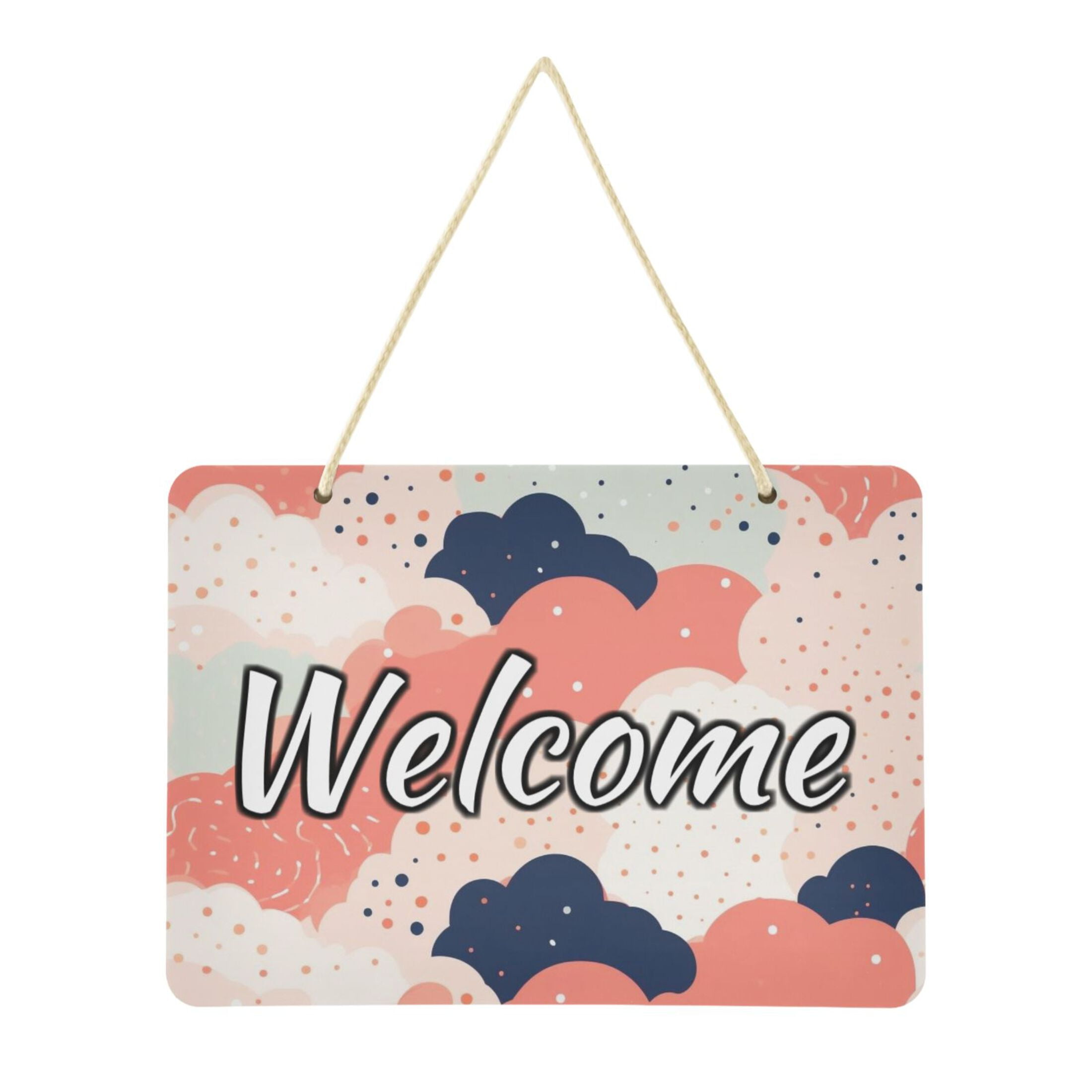 Welcome Door Sign Decoration Cloud Cartoon 13.8" Rectangular Front ...