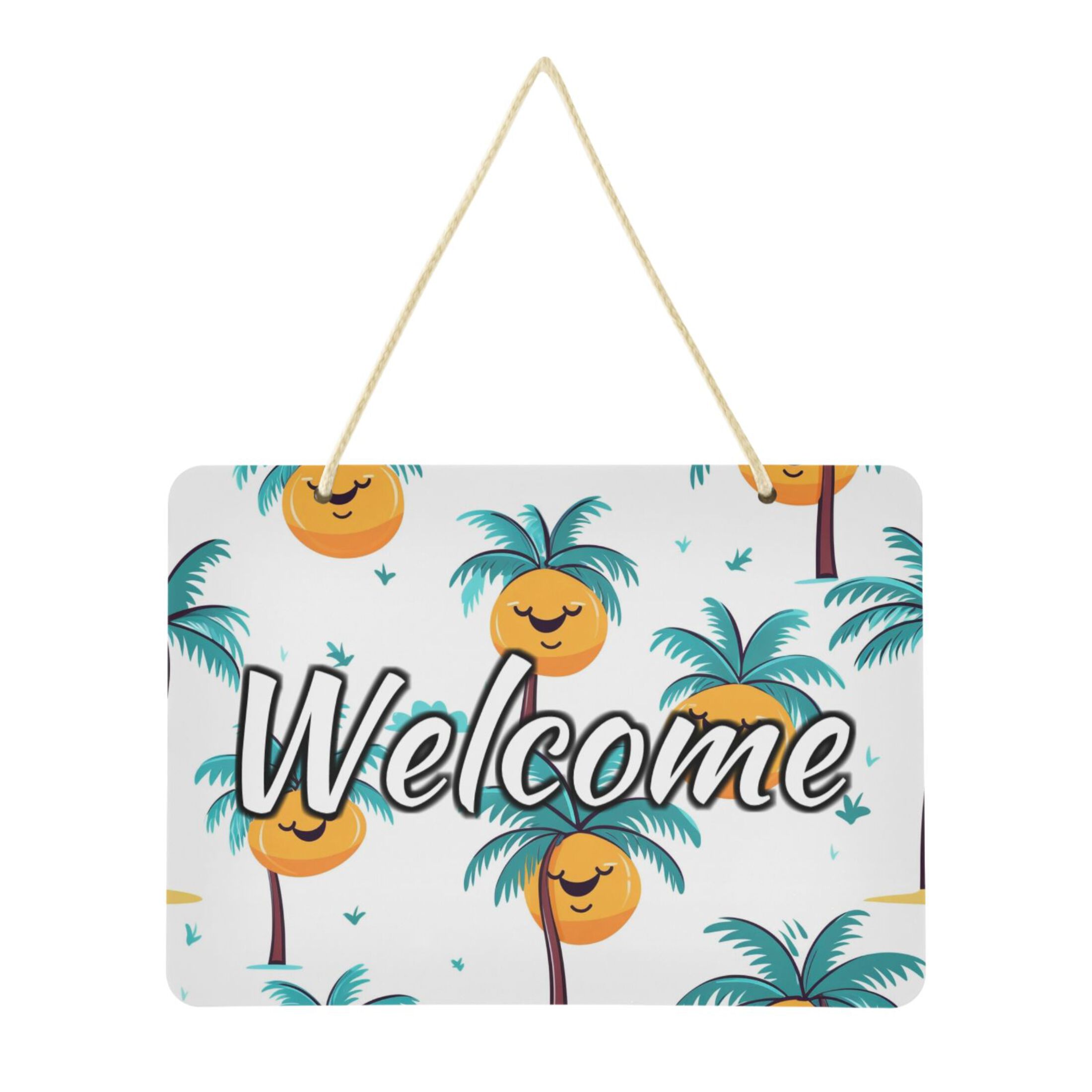 Welcome Door Sign Decoration Coconut Tree 13.8" Rectangular Front ...
