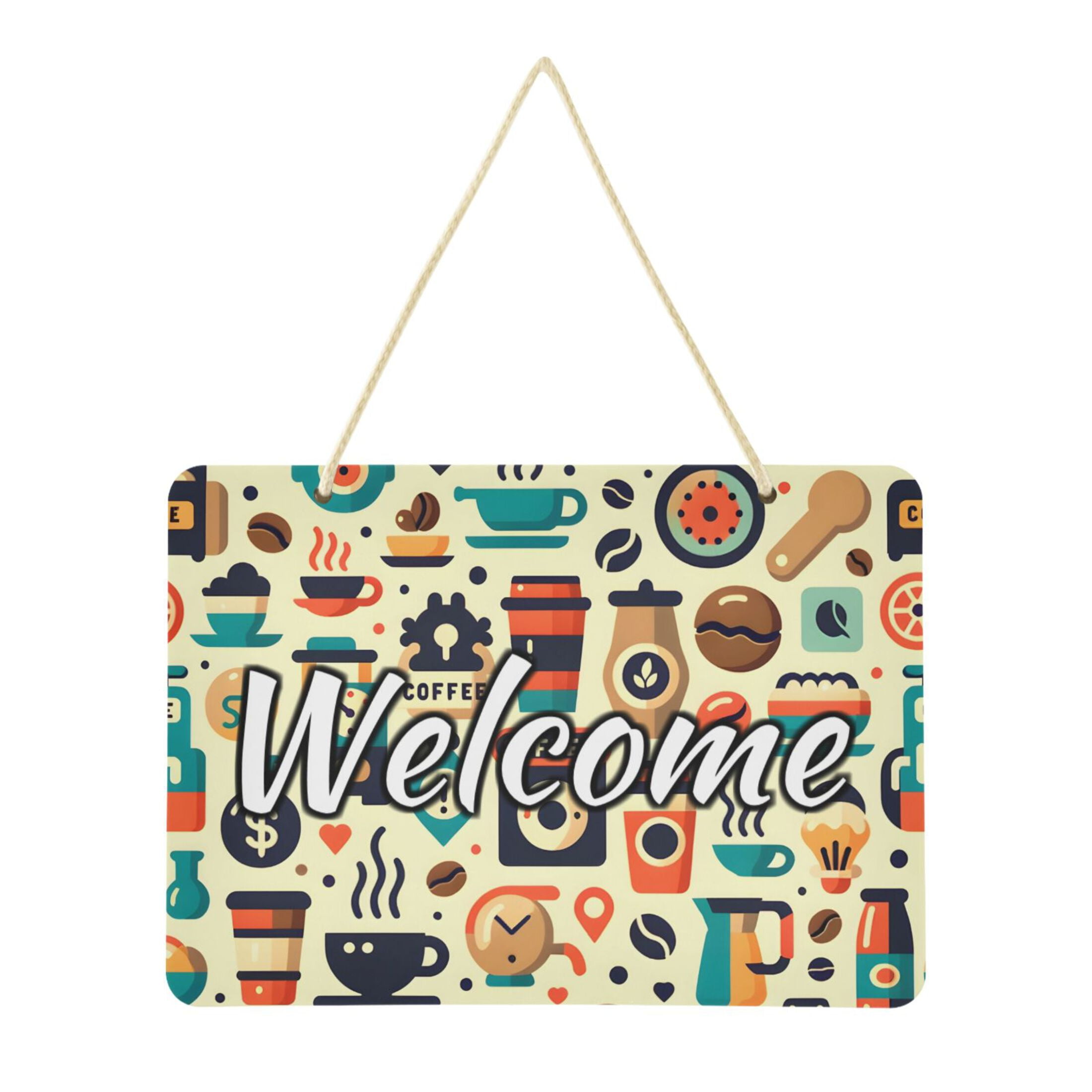 Welcome Door Sign Decoration Coffee Shop Signs 13.8" Rectangular Front ...