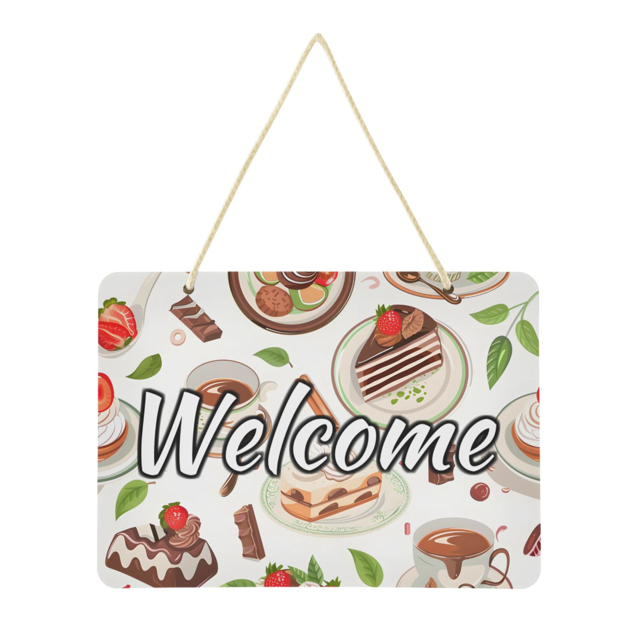 Welcome Door Sign Decoration Coffee and Tea Pots 13.8" Rectangular ...