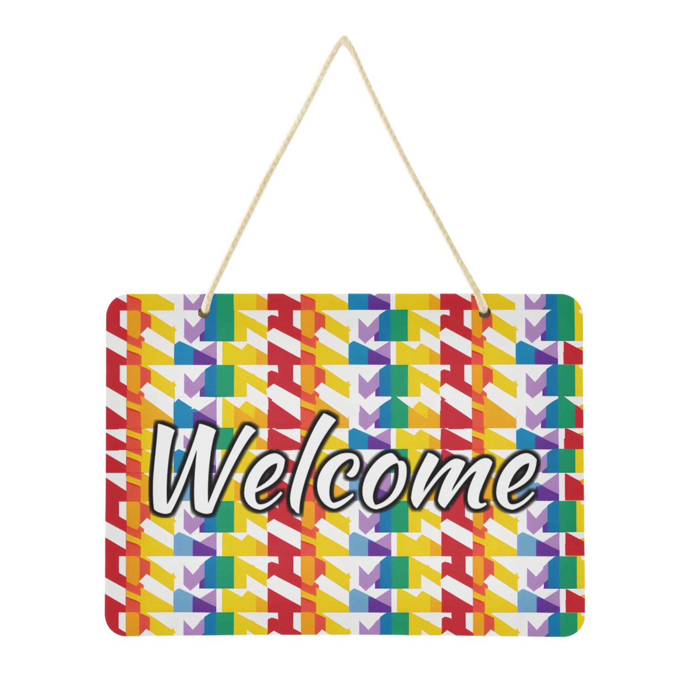 Welcome Door Sign Decoration Colorful Geometry 13.8" Rectangular Front ...