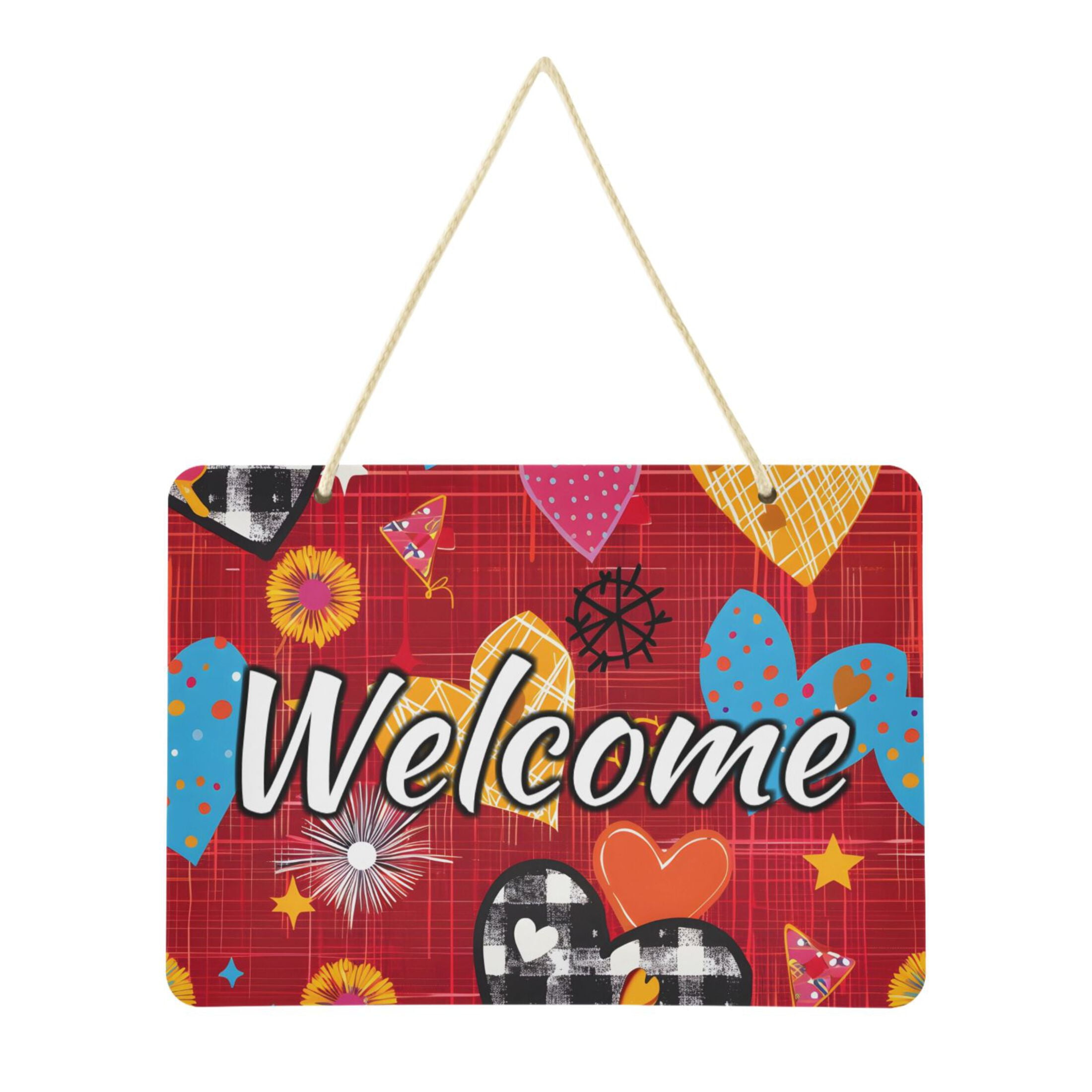 Welcome Door Sign Decoration Colorful Hearts with Stars 13.8 ...