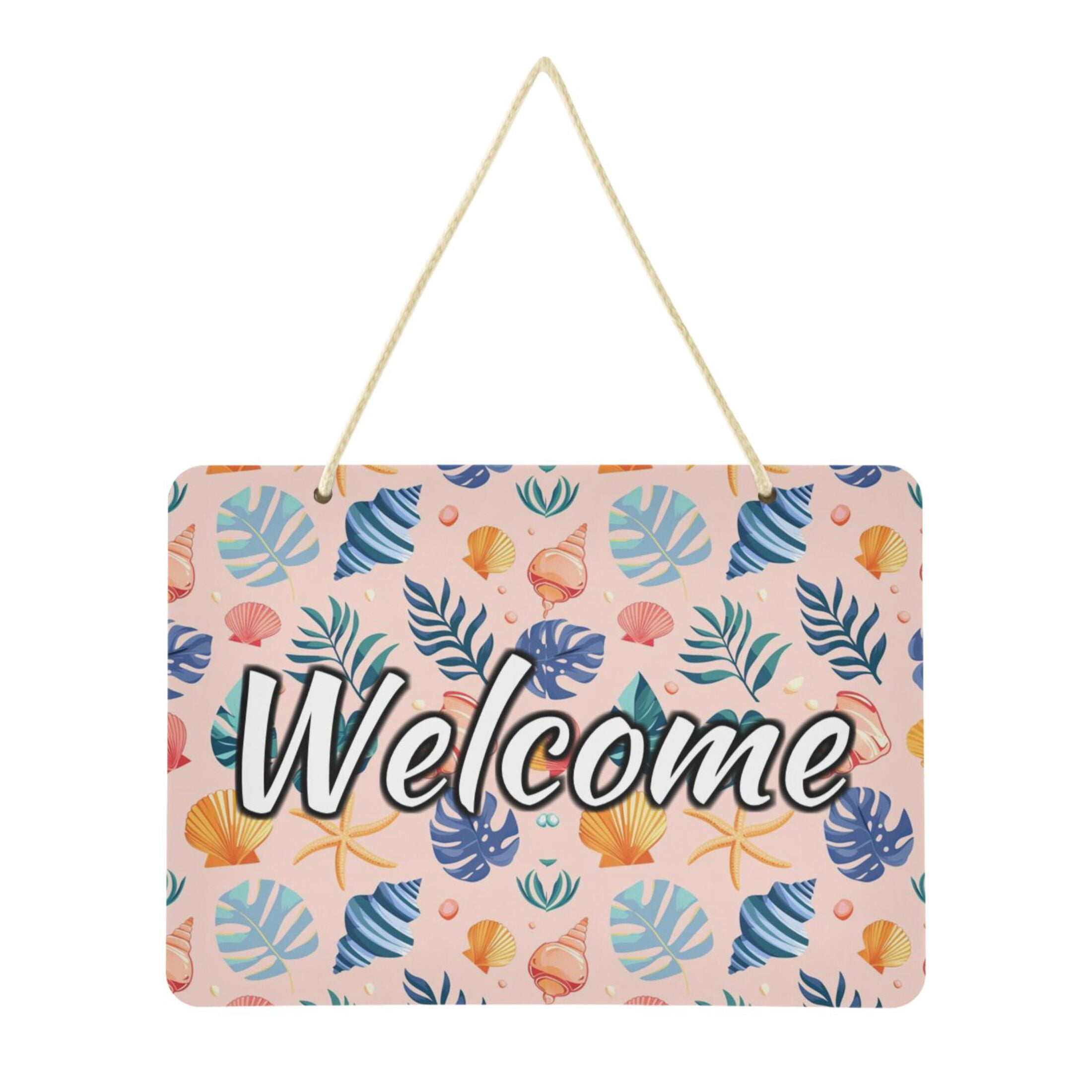 Welcome Door Sign Decoration Conch and Palm Leaves 13.8" Rectangular ...