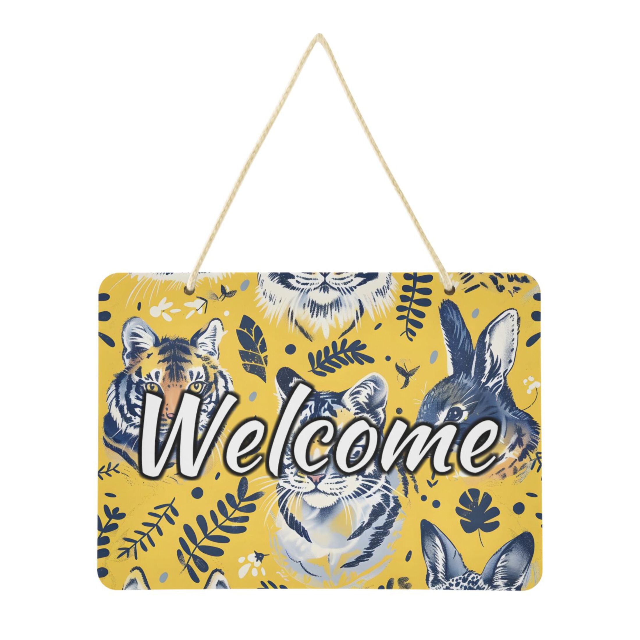 Welcome Door Sign Decoration Cute Animals Tiger Rabbit 13.8 ...
